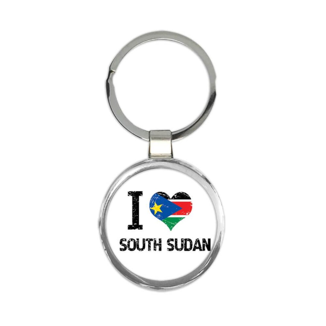 I Love South Sudan Gift Round Keychain Heart Flag Country Crest South ...