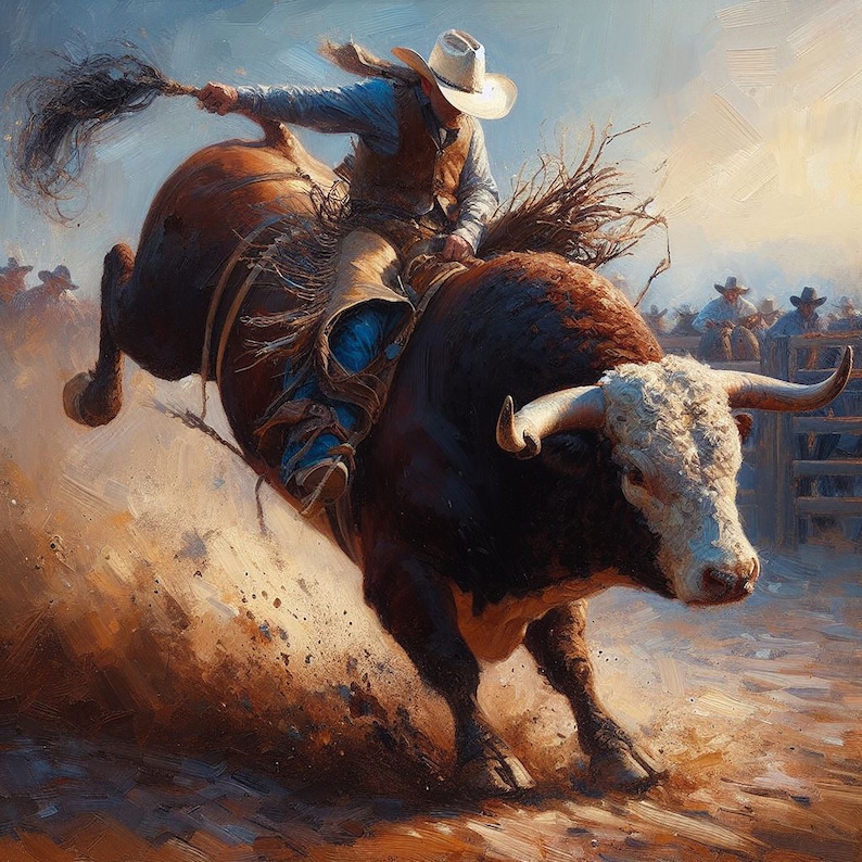 Rodeo, Horses, Bulls, Country, Bull Riding, Beautiful Giclee Print ...