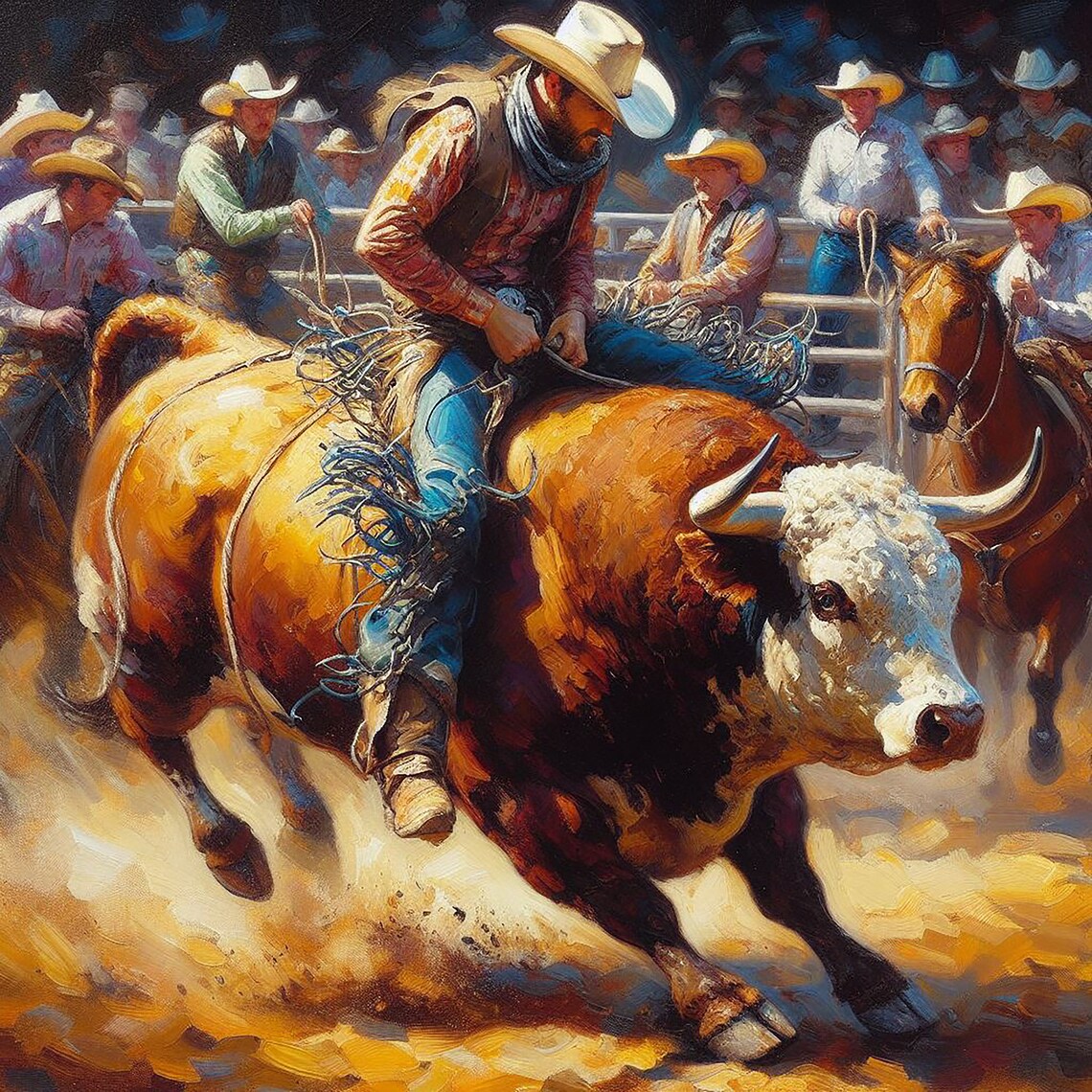 Rodeo, Horses, Bulls, Country, Bull Riding, Beautiful Giclee Print ...