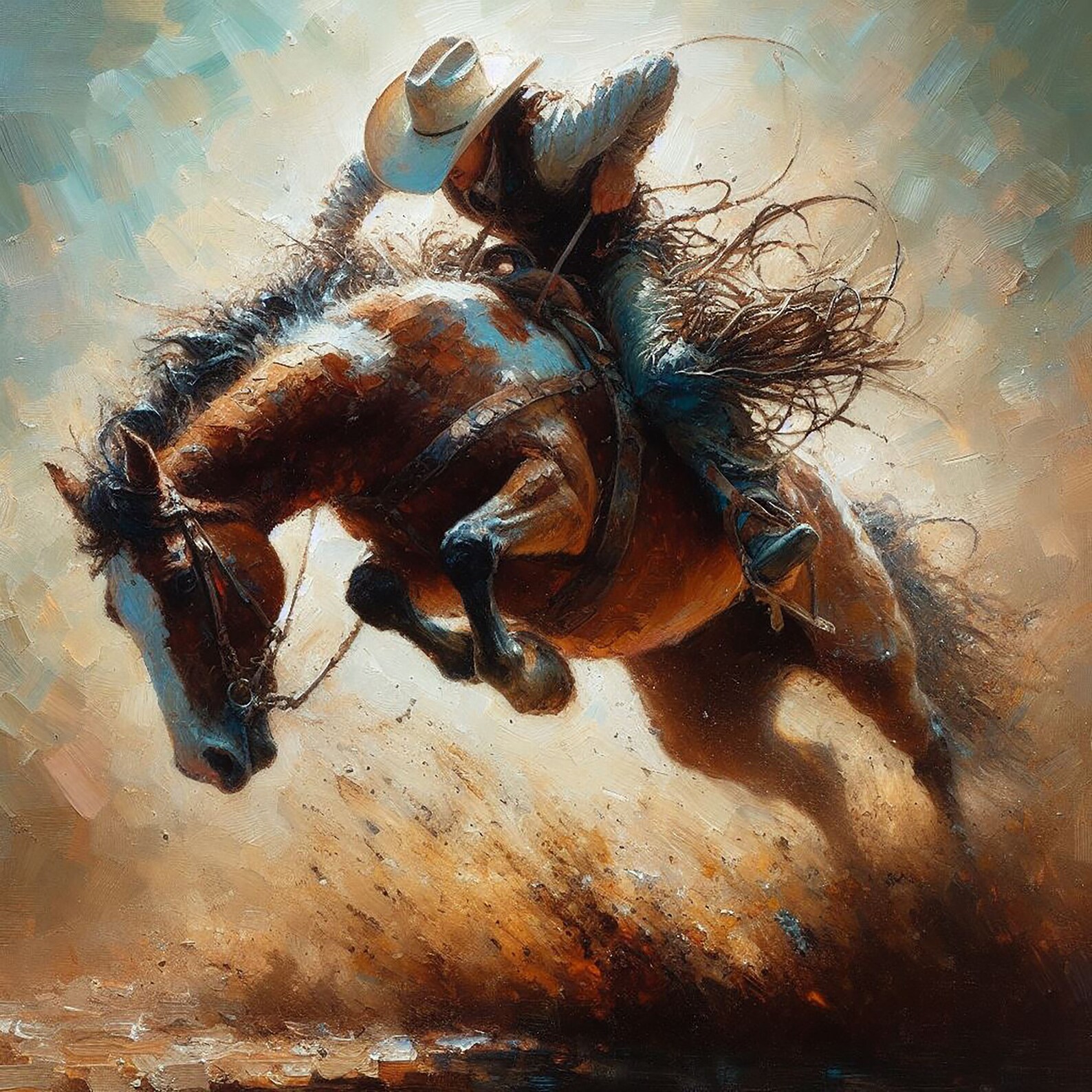 Rodeo, Horses, Country, Bronco, Beautiful Giclee Print, 10x10, 12x12 ...