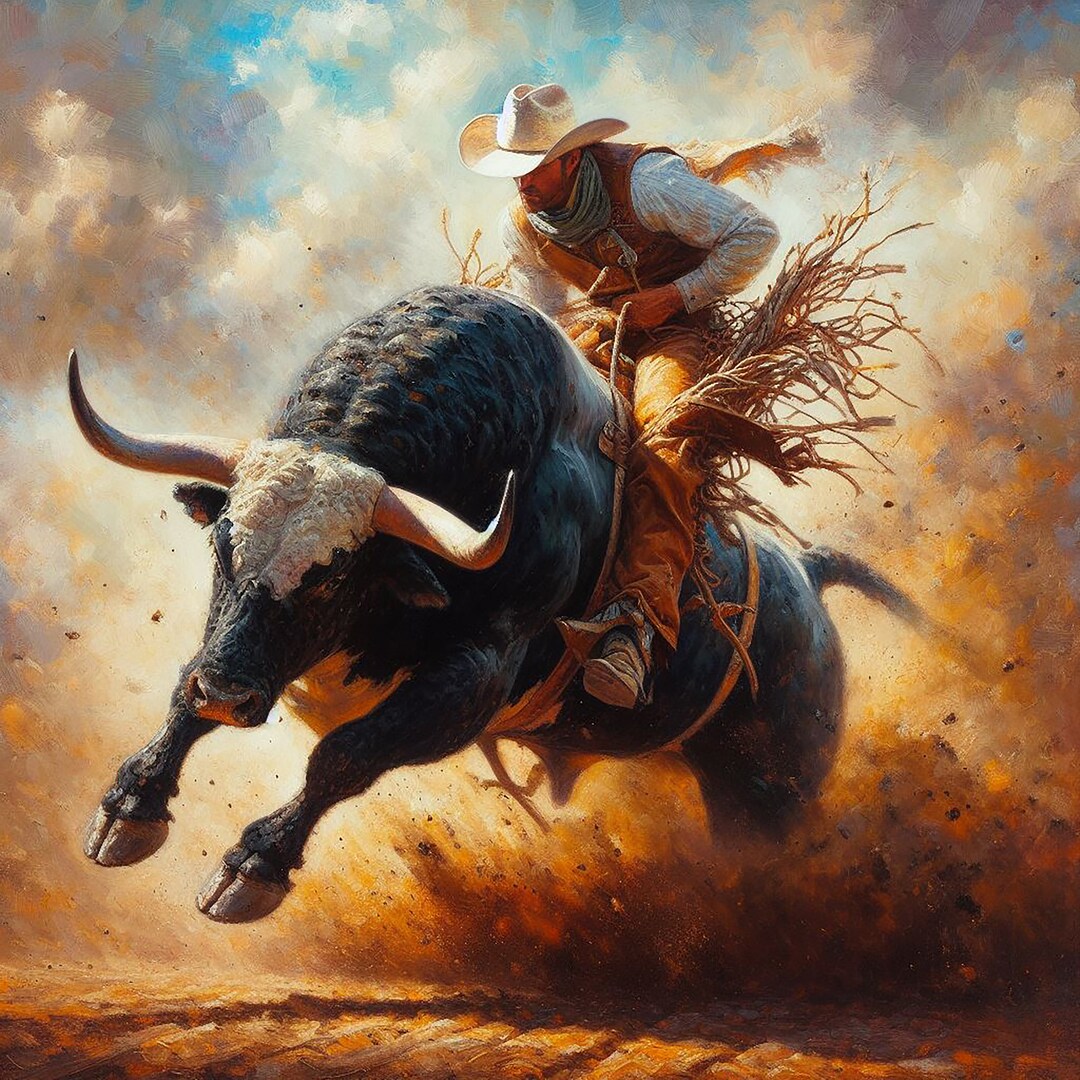 Rodeo, Horses, Bulls, Country, Bull Riding, Beautiful Giclee Print ...