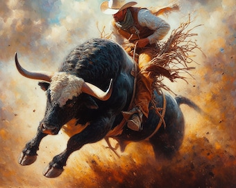 Rodeo, Horses, Bulls, Country, Bull Riding, Beautiful Giclee Print ...