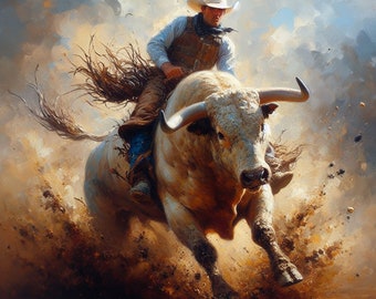 Rodeo, Horses, Bulls, Country, Bull Riding, Beautiful Giclee Print ...