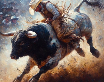 Rodeo, Horses, Bulls, Country, Bull Riding, Beautiful Giclee Print ...