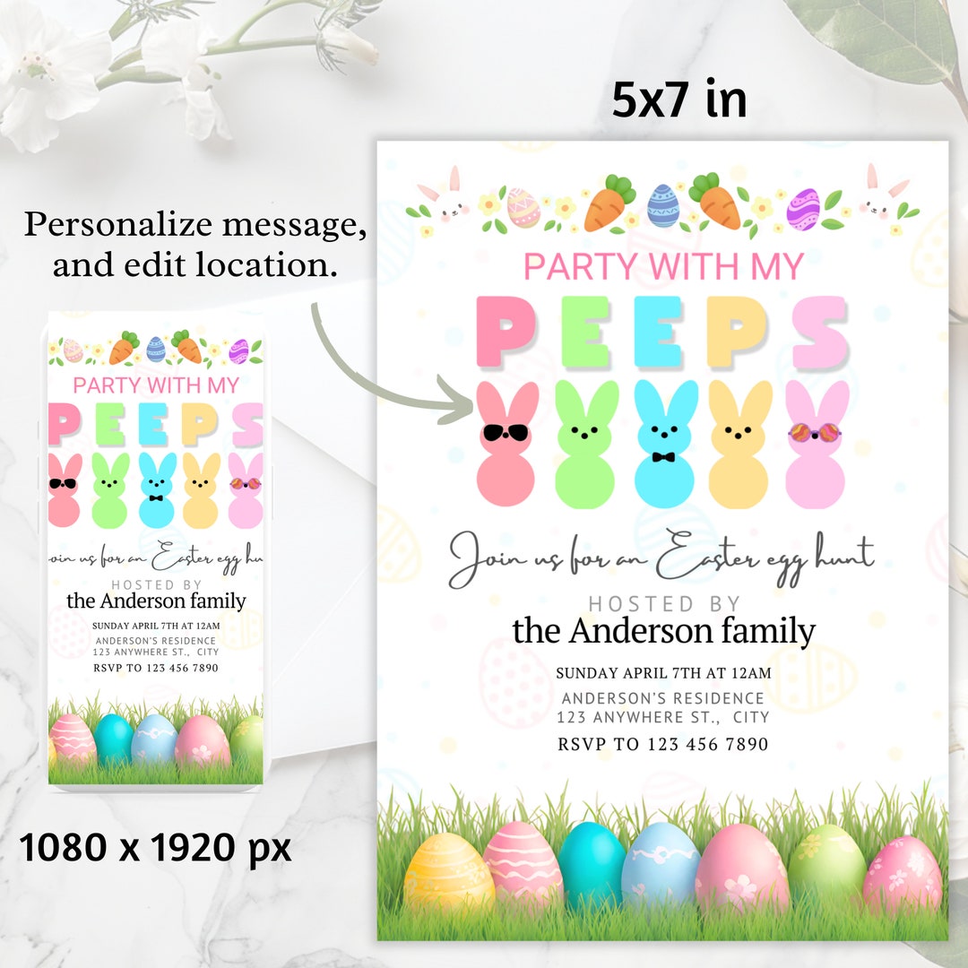 Easter Brunch Party Peeps Invitation, Printable Easter Brunch Invite ...