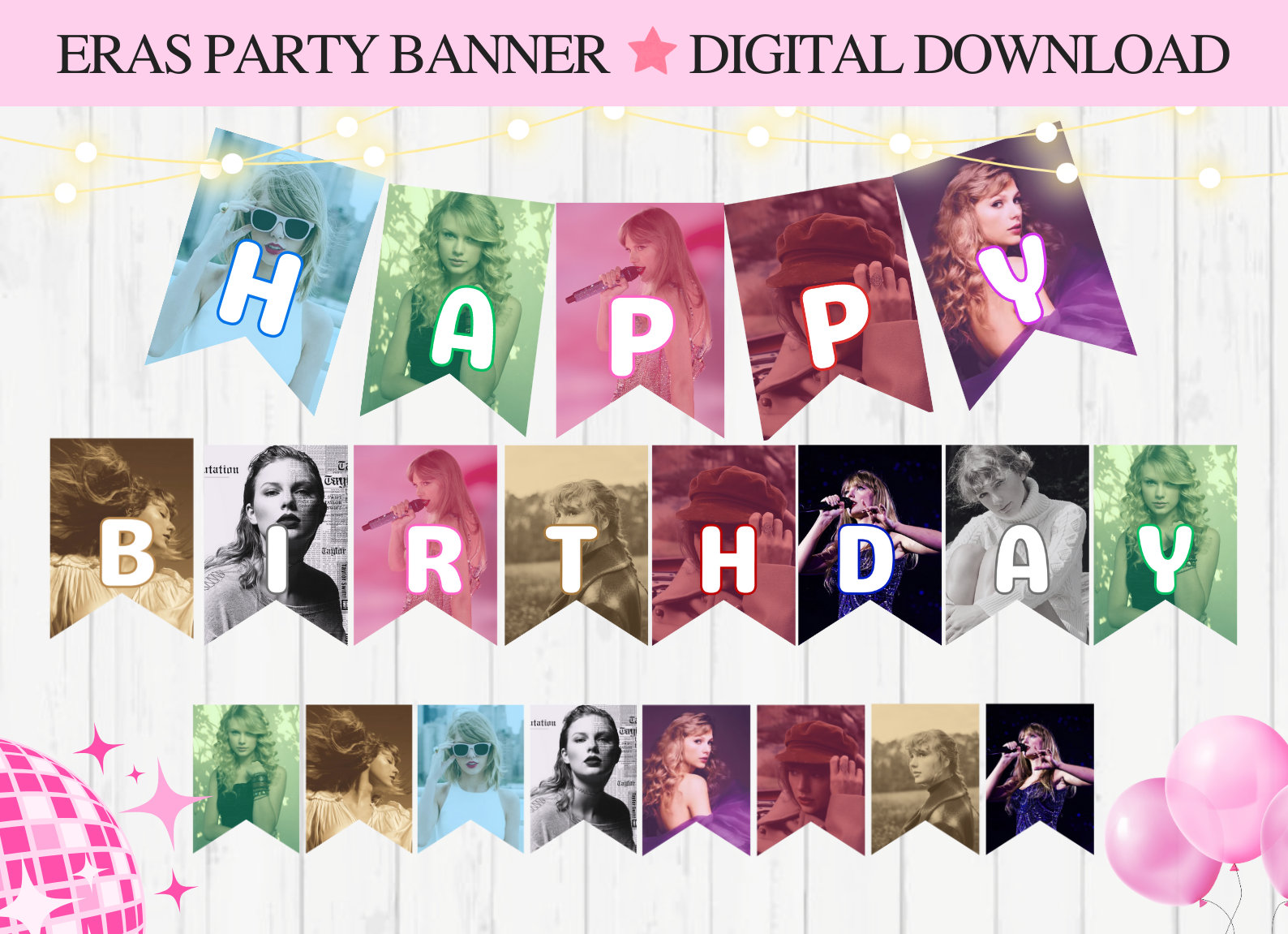 Eras Tour Birthday Banner, Printable Swiftie Party, Taylor Swift Banner ...