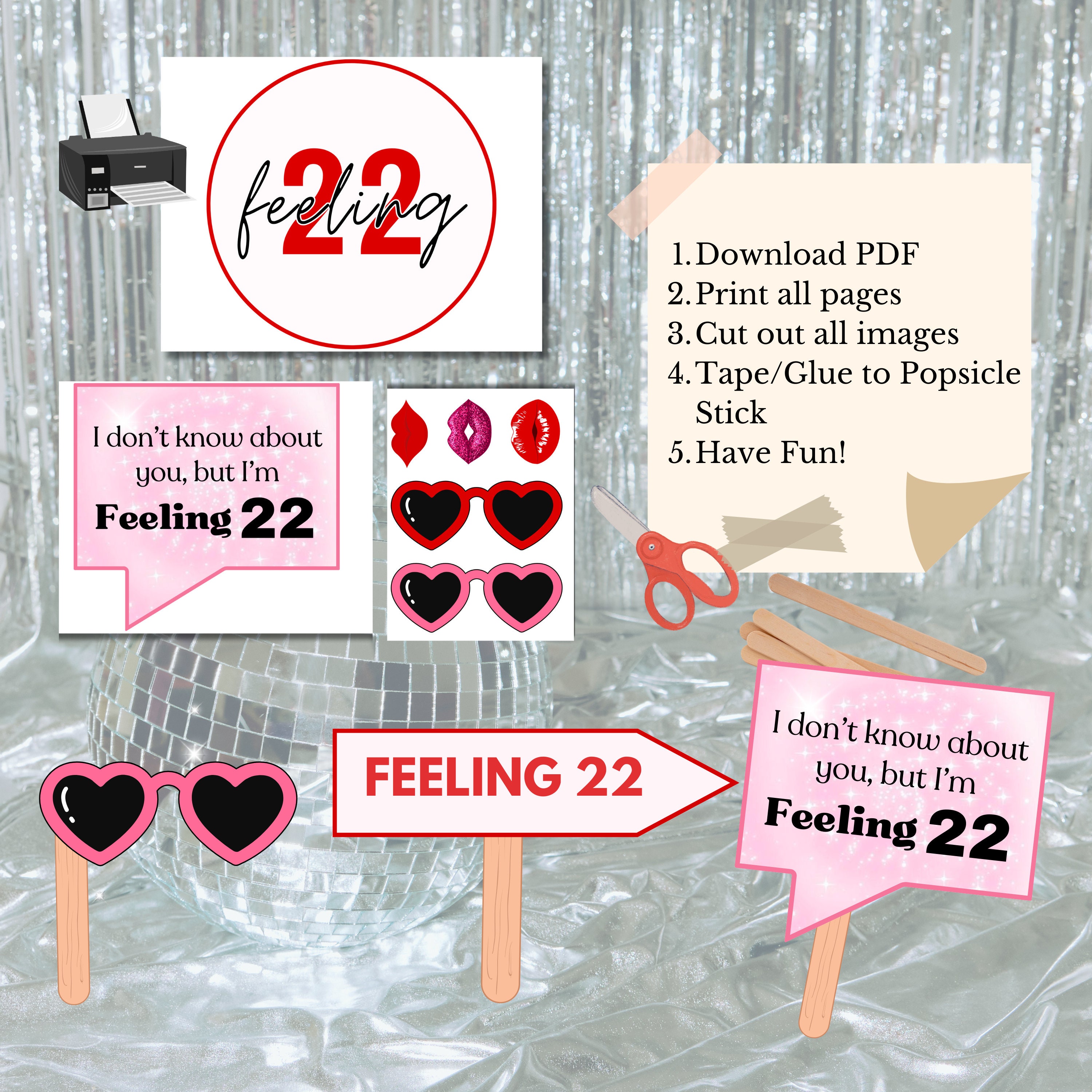 Taylor Swift Feeling 22 Photo Booth Props, Instant Download, Printable ...