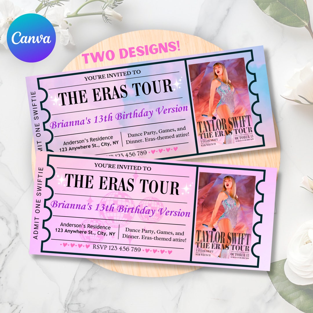 Taylor Swift Eras Tour Ticket Stub Birthday Invite, Instant Download ...