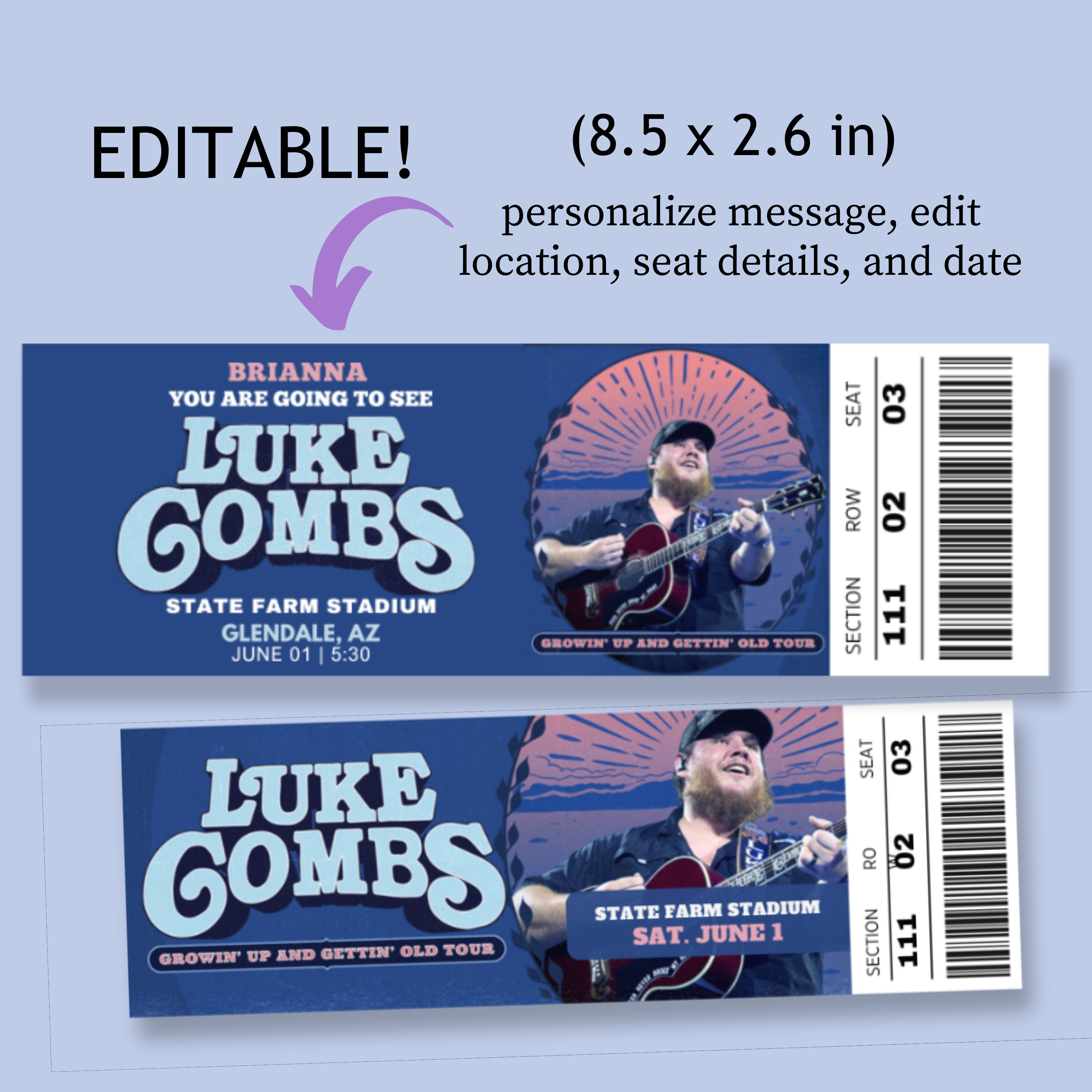 Luke Combs Tour Ticket, Tour Ticket, Luke Combs Tour, Editable Ticket ...