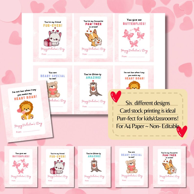 Printable Animal Valentine Cards, Variety of Animal Puns, Valentine ...