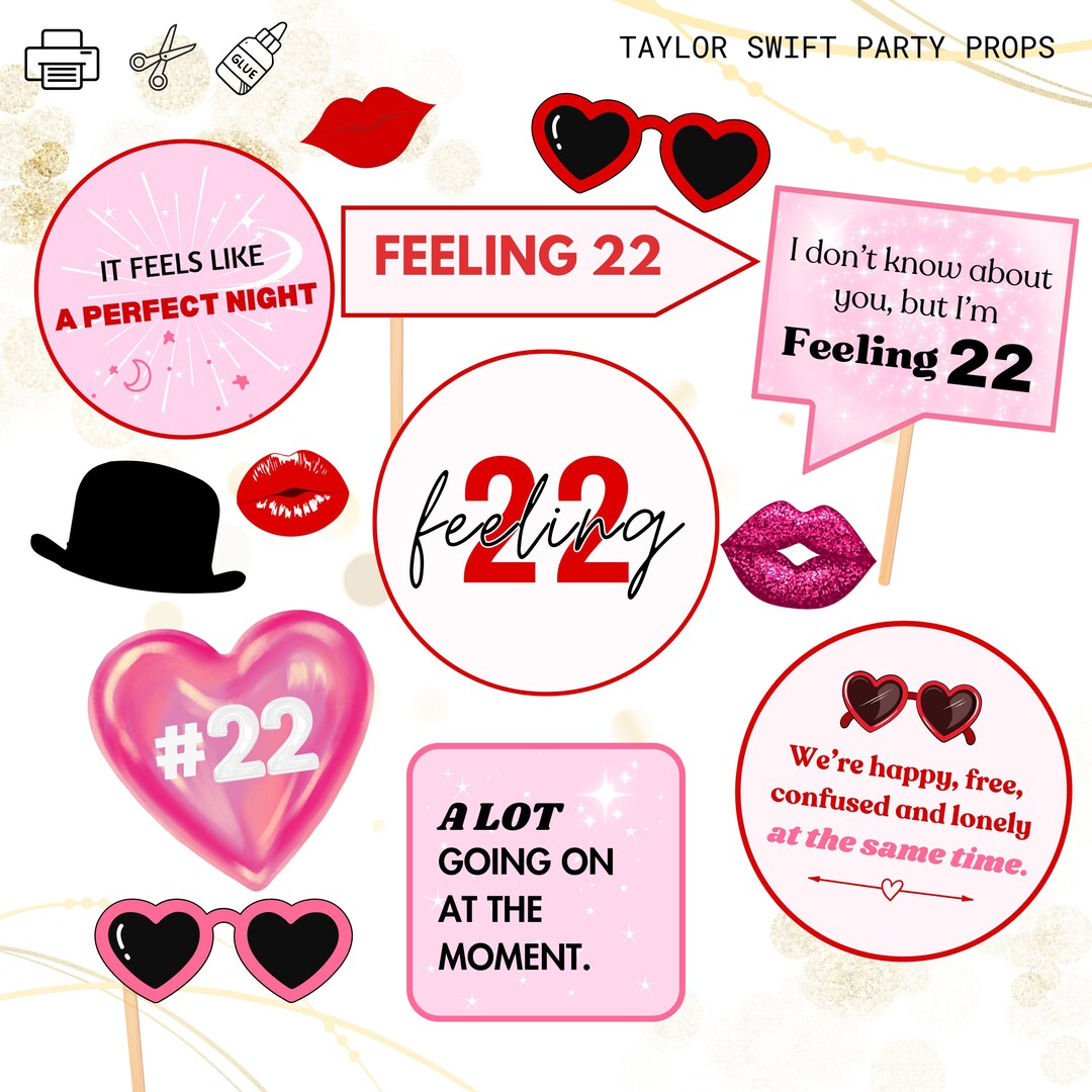 Taylor Swift Feeling 22 Photo Booth Props, Instant Download, Printable ...