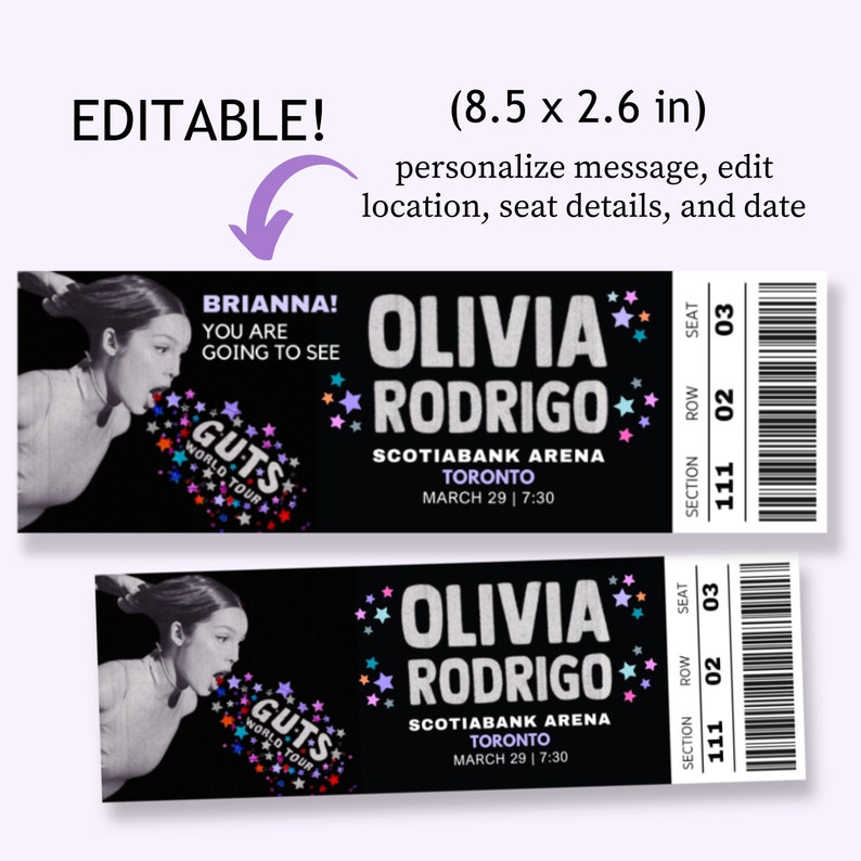 Boleto Olivia Rodrigo Tour, Boleto Guts Tour, Guts World Tour, Boleto Editable, Plantilla Canva ...