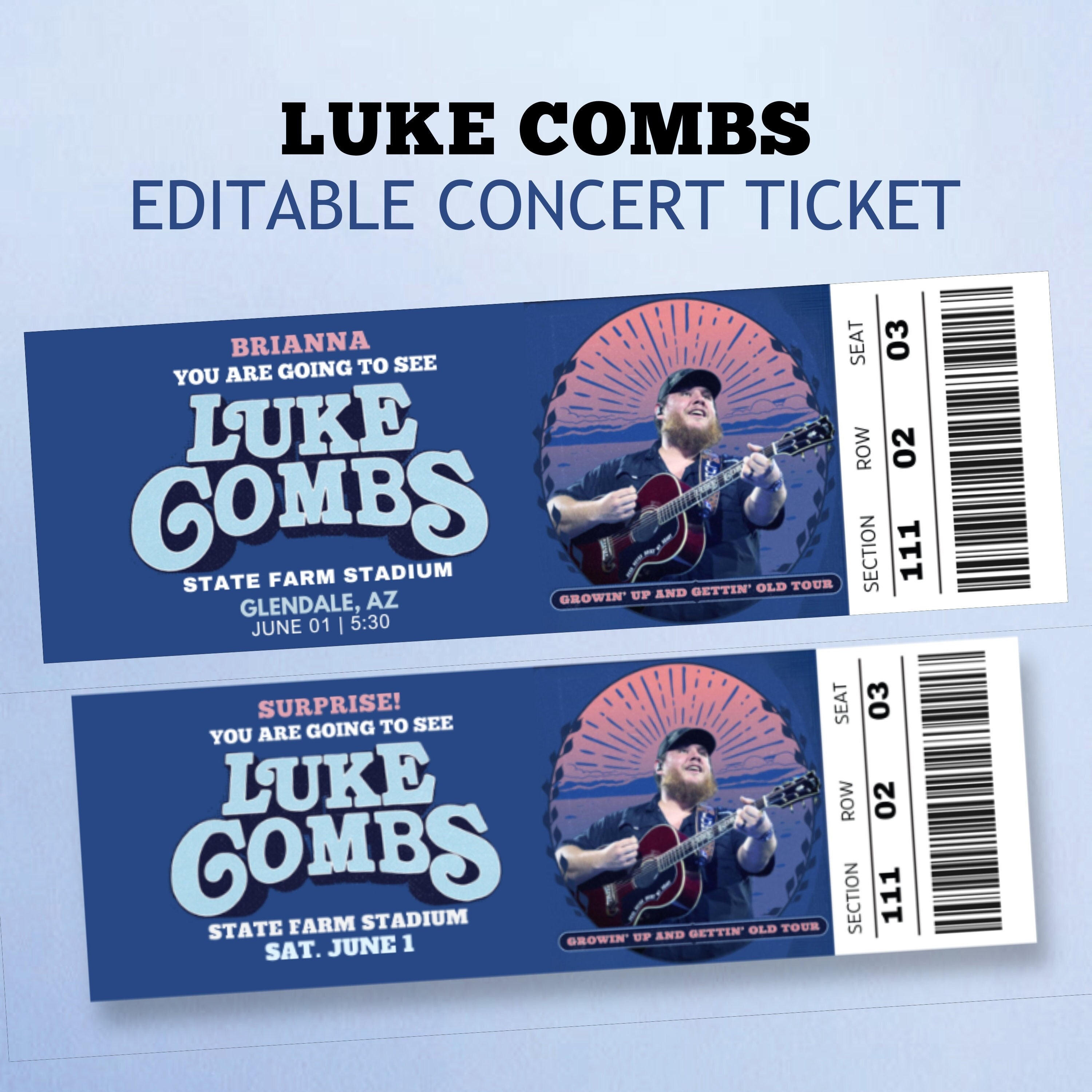 Luke Combs Tour Ticket, Tour Ticket, Luke Combs Tour, Editable Ticket ...
