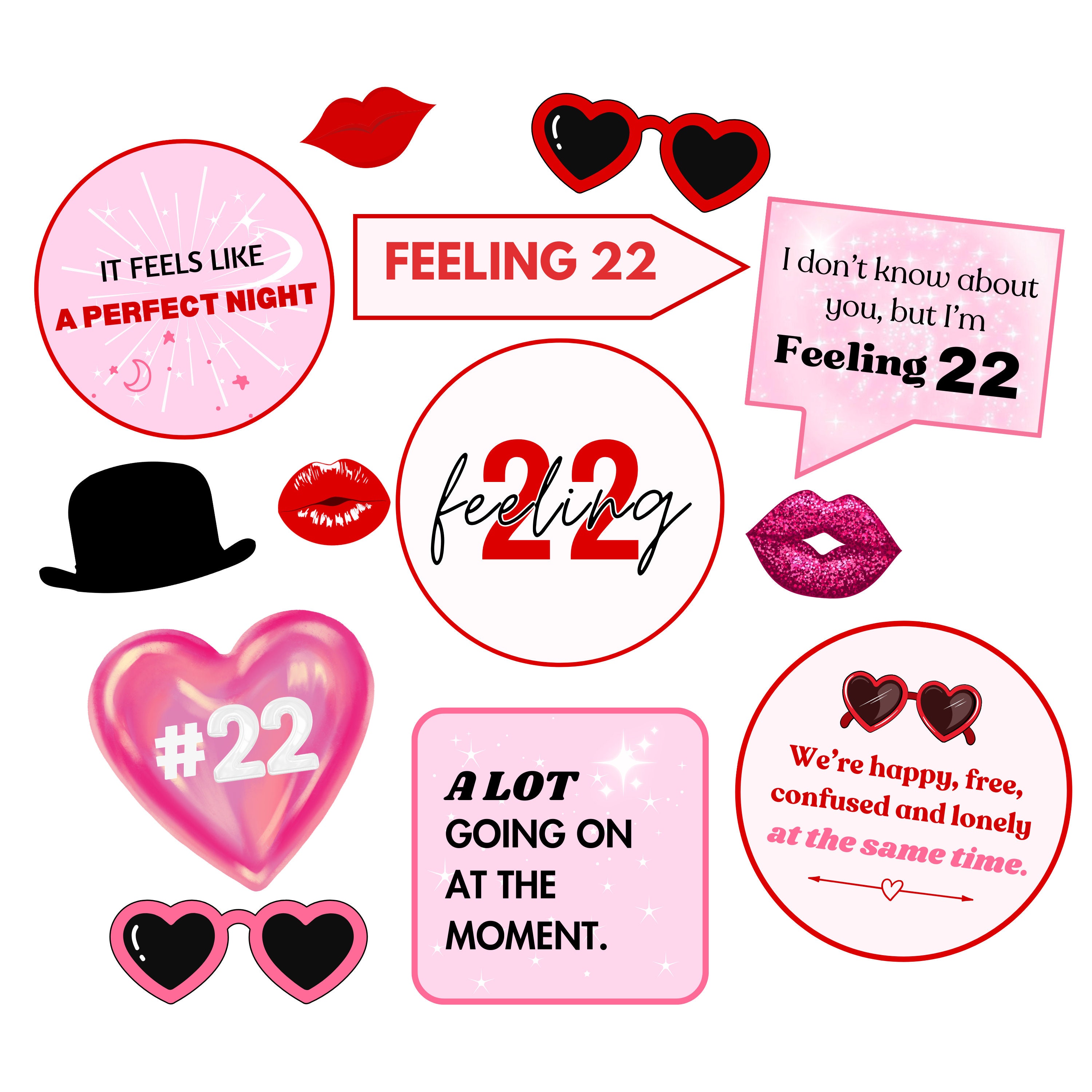 Taylor Swift Feeling 22 Photo Booth Props, Instant Download, Printable ...