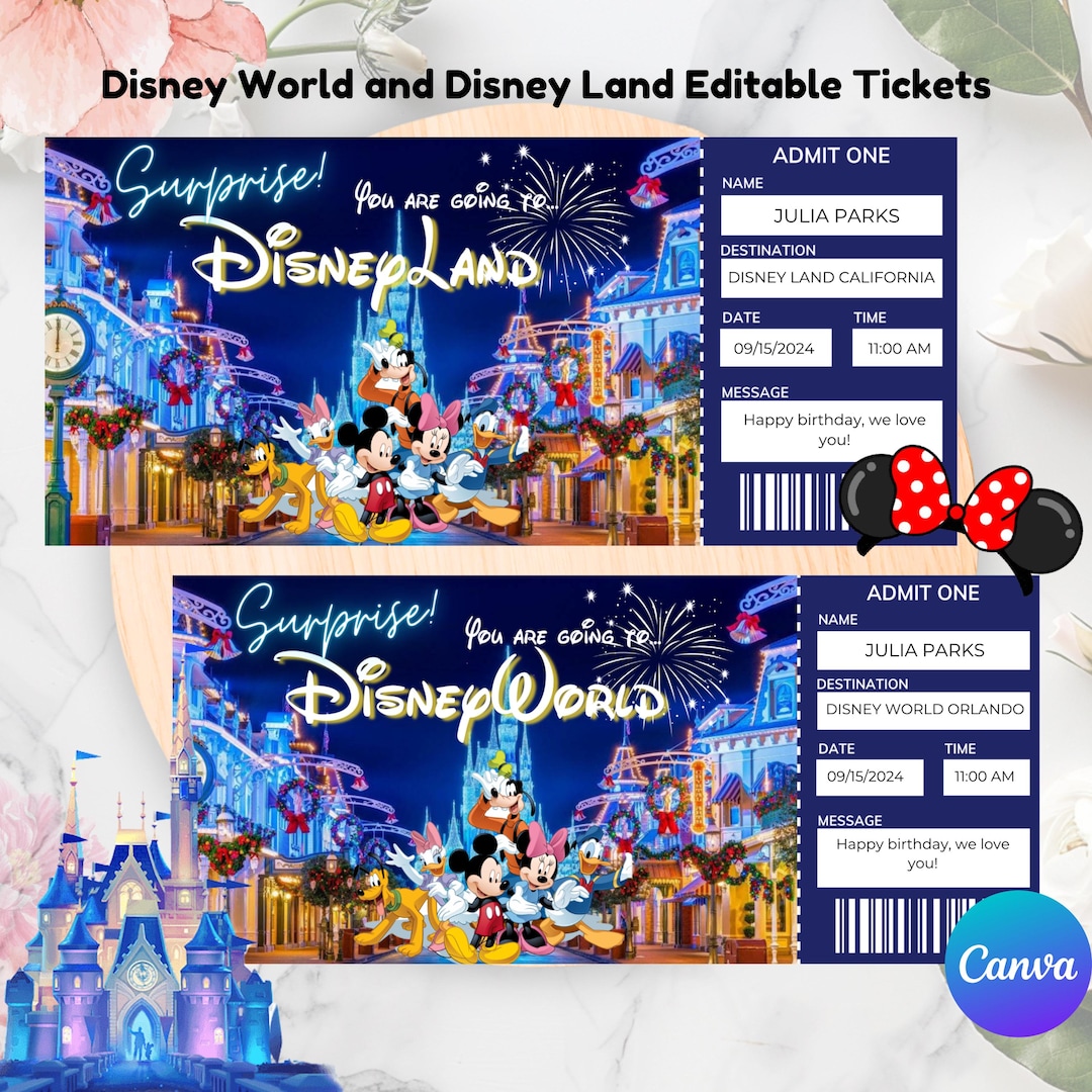 Editable Disneyland Ticket, Disneyworld Ticket, Editable Ticket ...