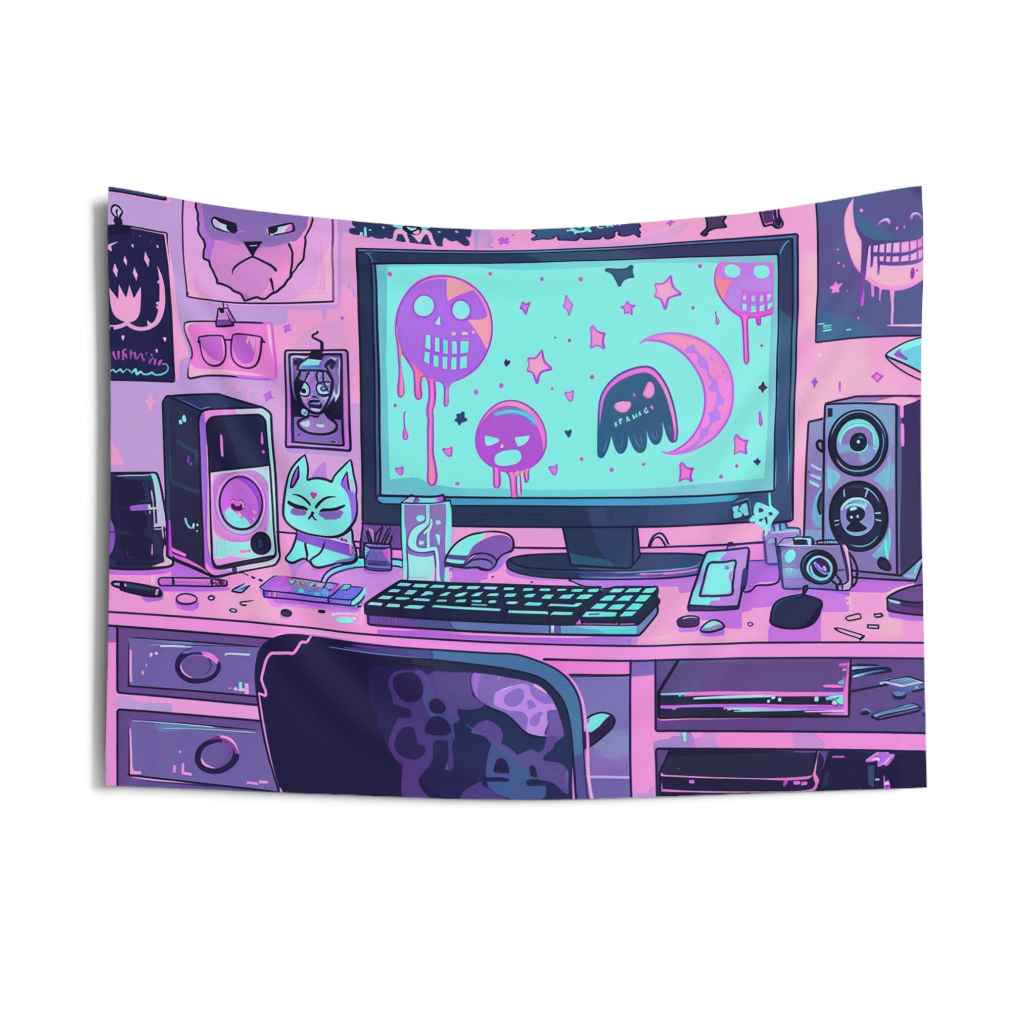 Pink Pastel Goth Gaming Setup Tapestry - Etsy