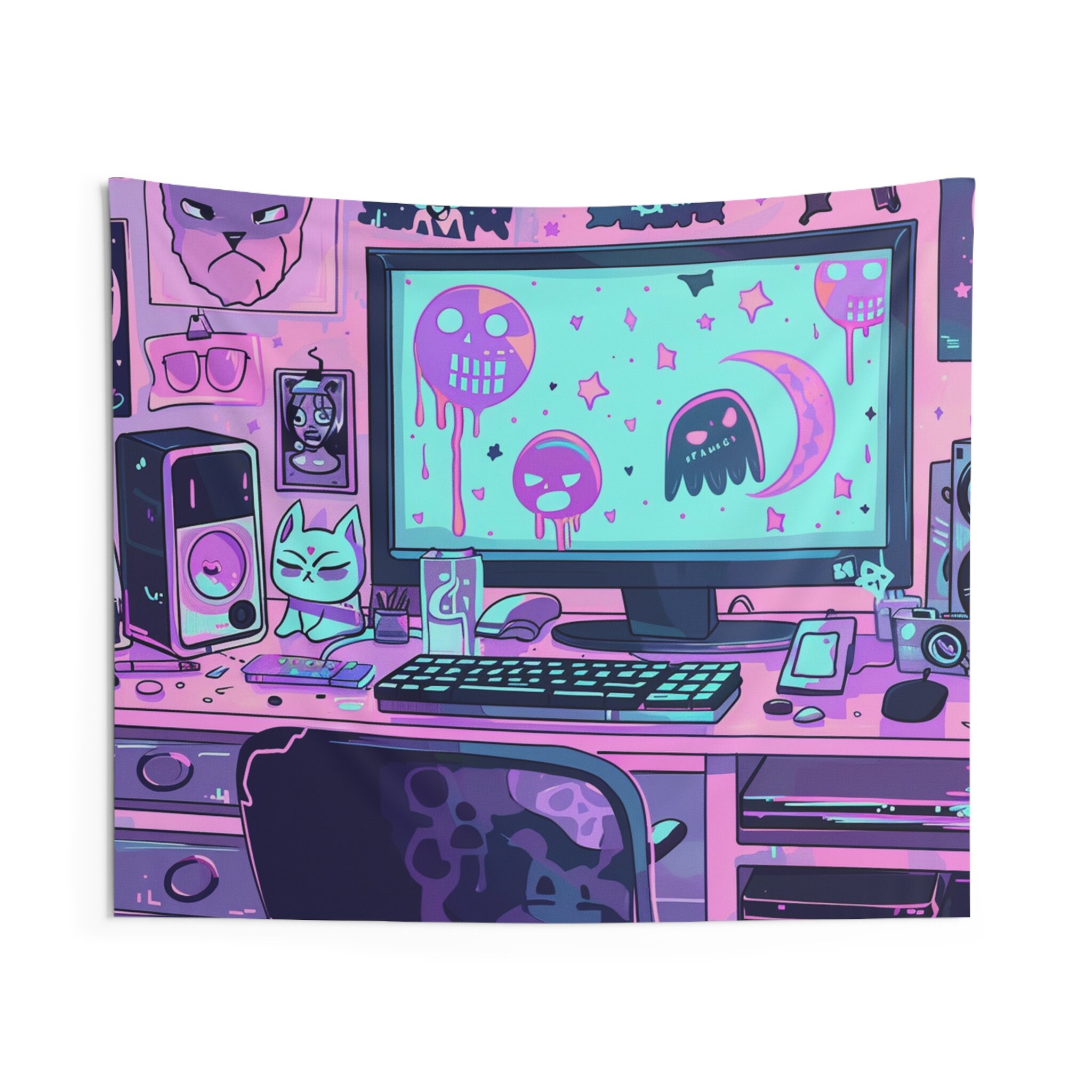 Pink Pastel Goth Gaming Setup Tapestry - Etsy