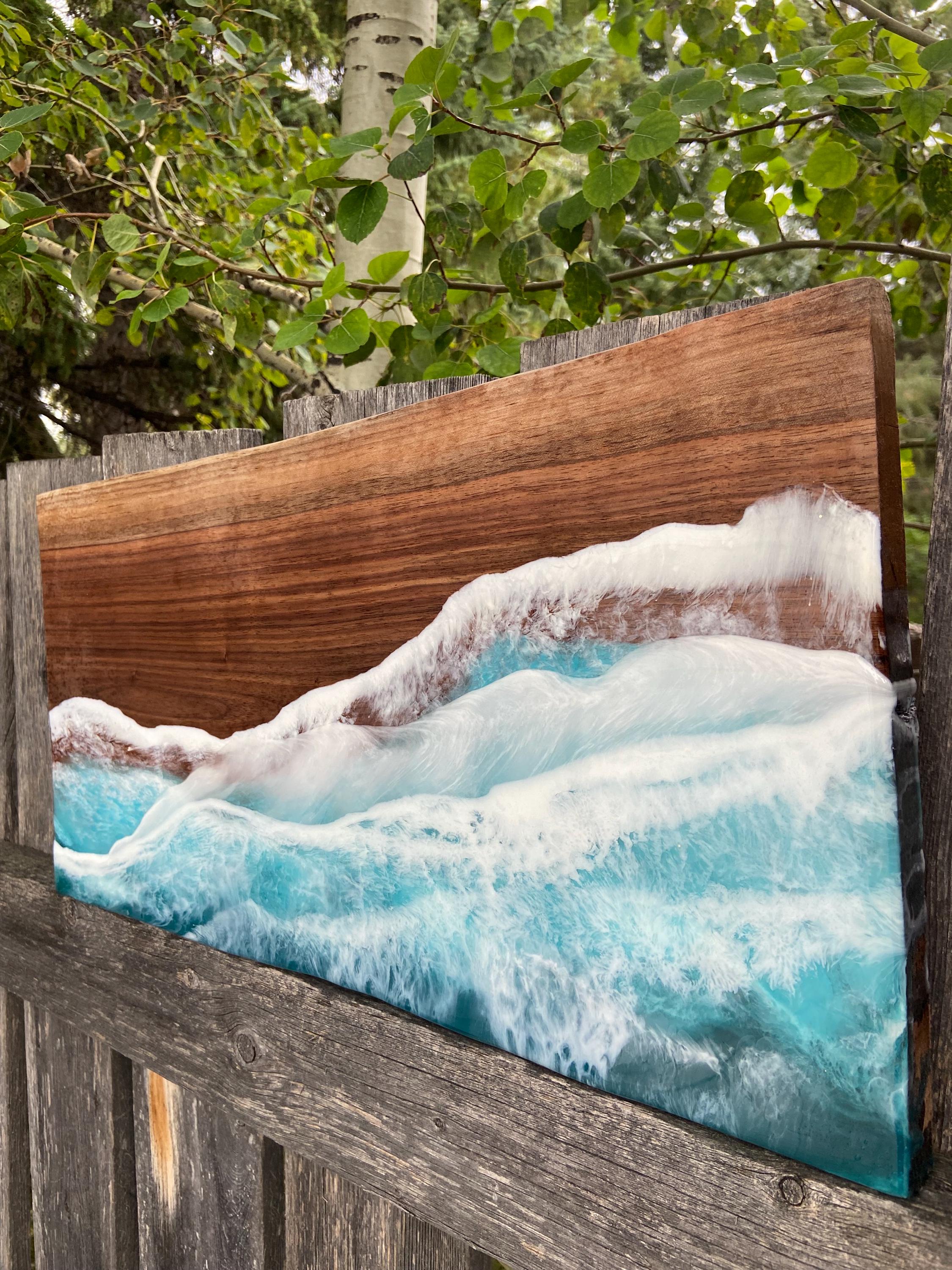 Live Edge Walnut Resin Ocean Charcuterie Board, Epoxy Beach Board ...