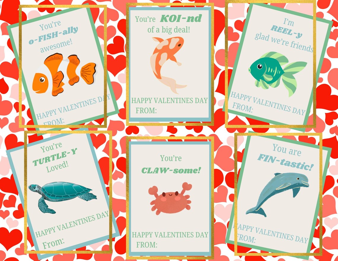 Under the Sea Valentine Exchange Cards, Sea Creature Valentines ...