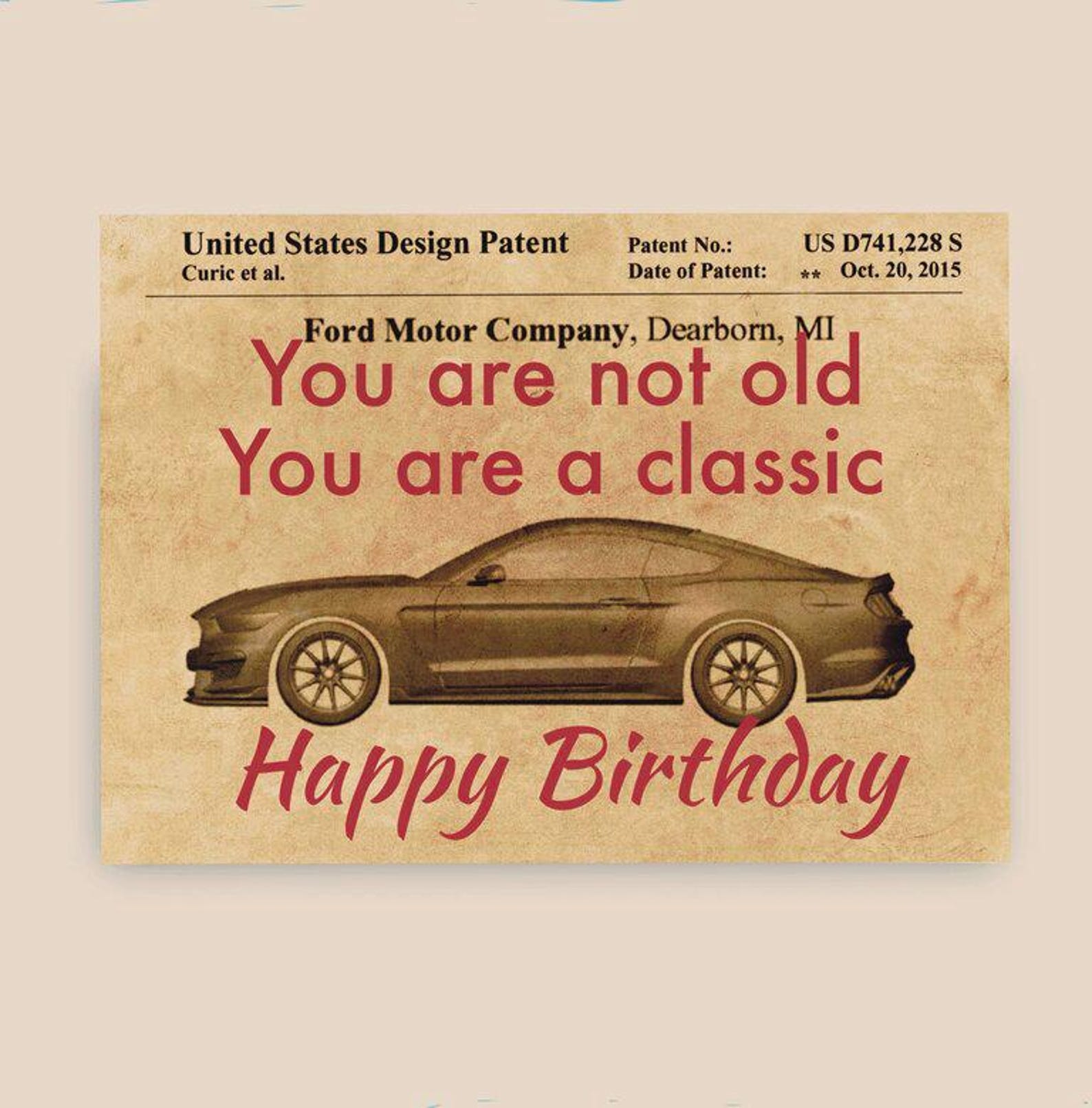 Mustang Birthday Card, Patent Print, Funny Ford Mustang or Classic ...