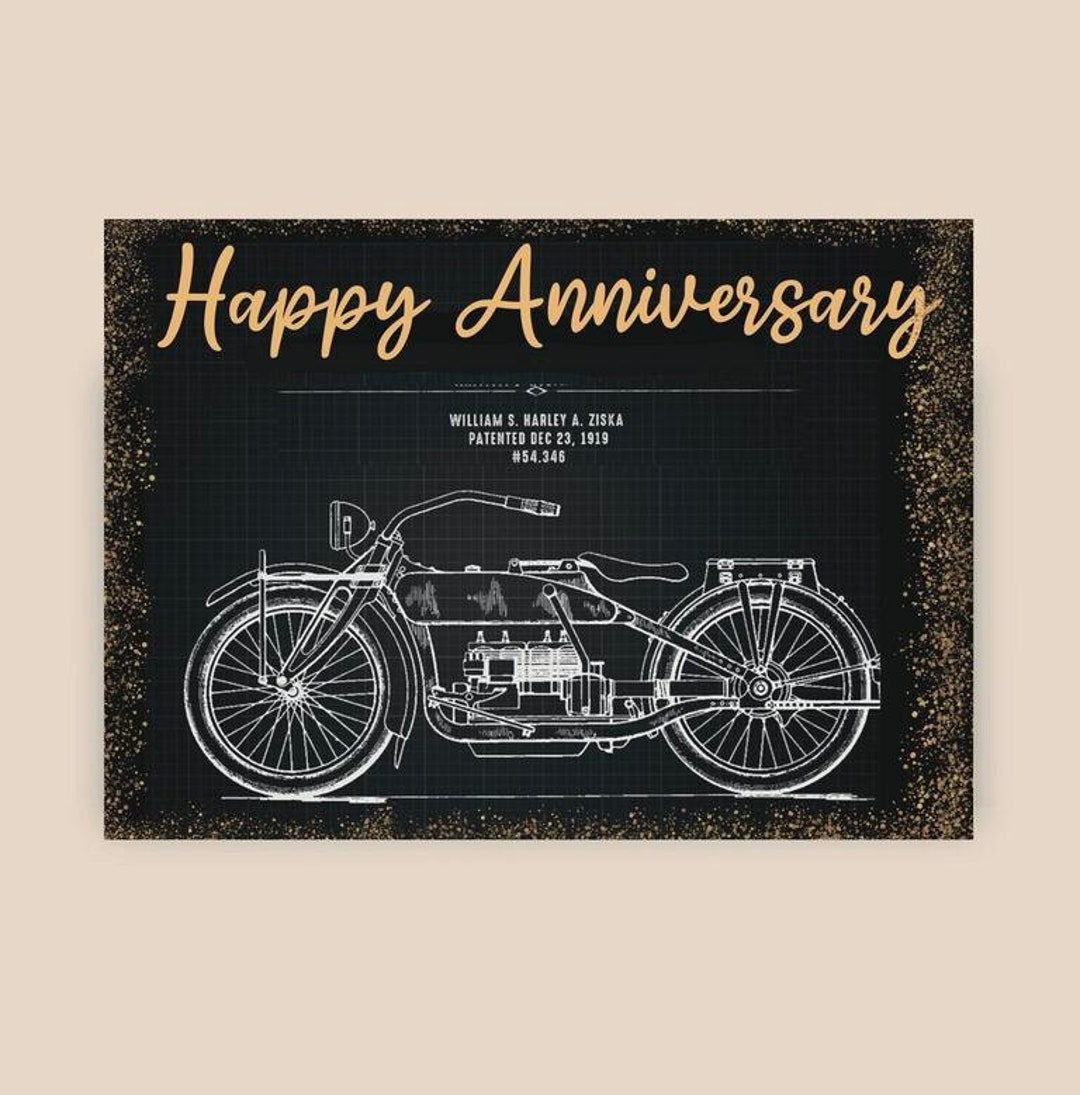 Motorcycle Anniversary Card for Husband or Wife, This Patent Art Card ...
