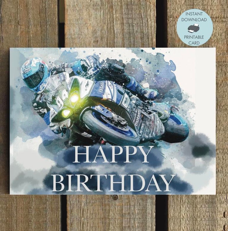 Printable Dirtbike Racing Birthday Card, Instant Download Motorcycle or ...