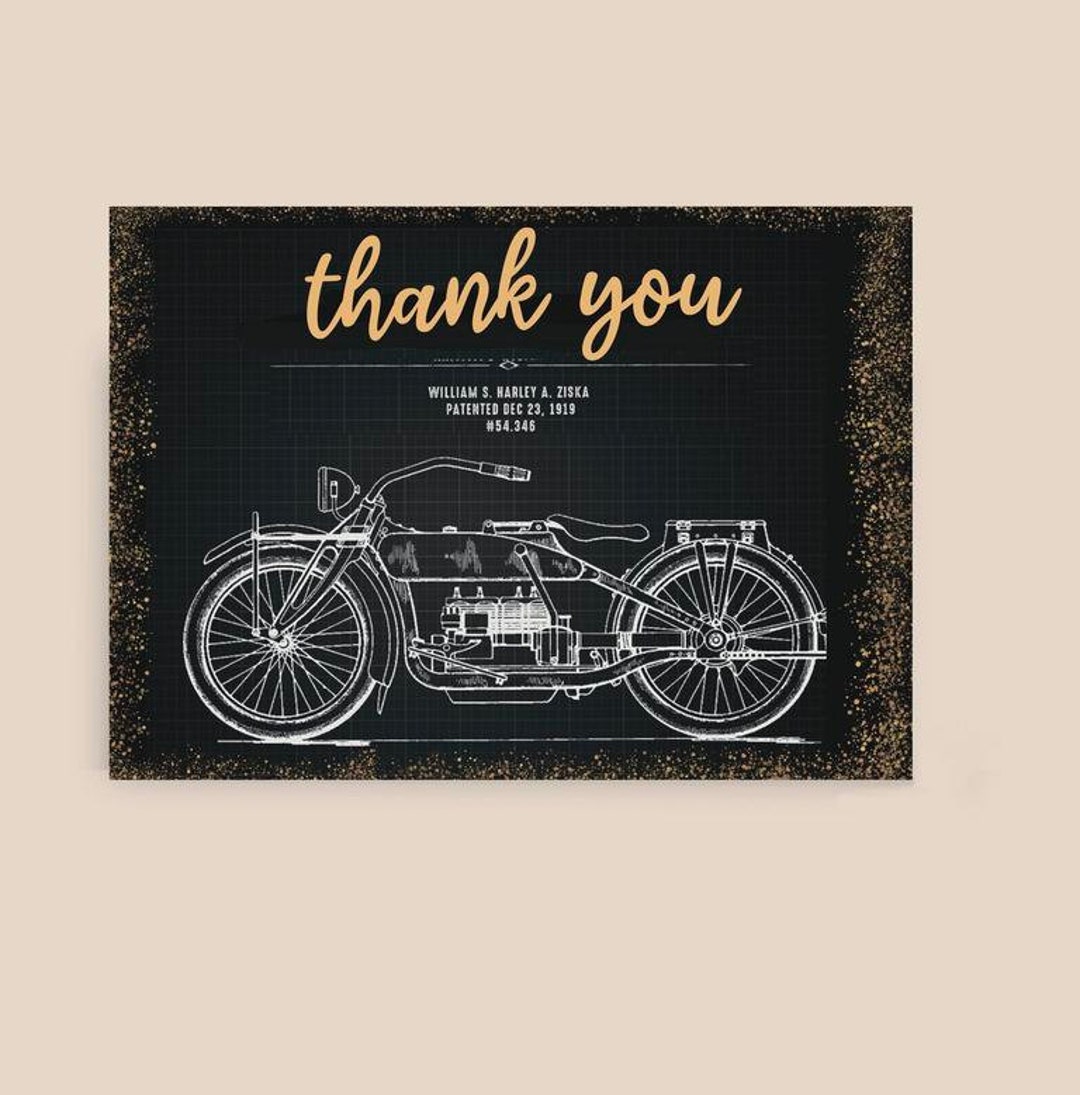 Motorcycle Thank You Card, This Patent Art Card With a Harley Davidson ...