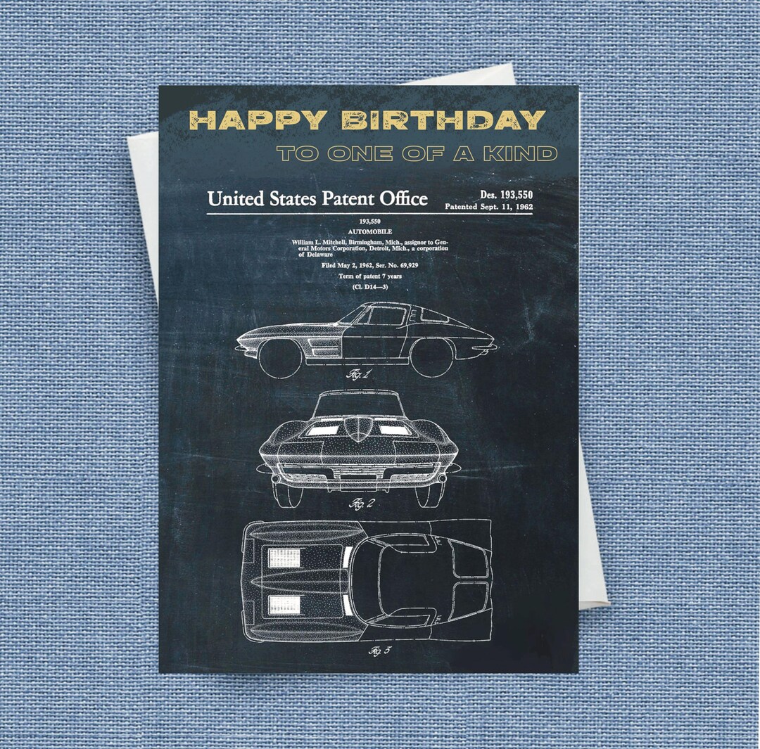 Corvette Birthday Card: 1966 Patent Print, Classic Car, Free to ...