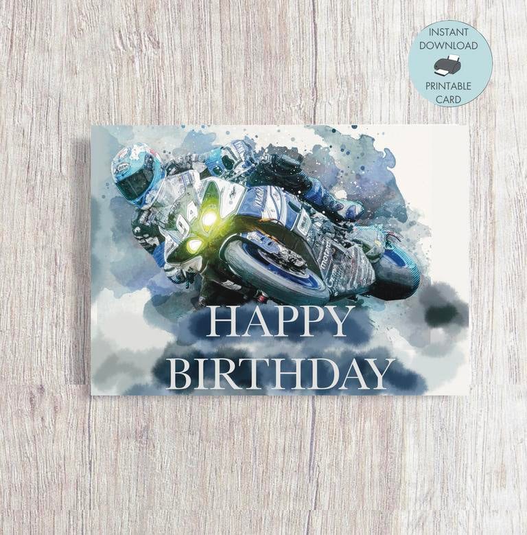 Printable Dirtbike Racing Birthday Card, Instant Download Motorcycle or ...