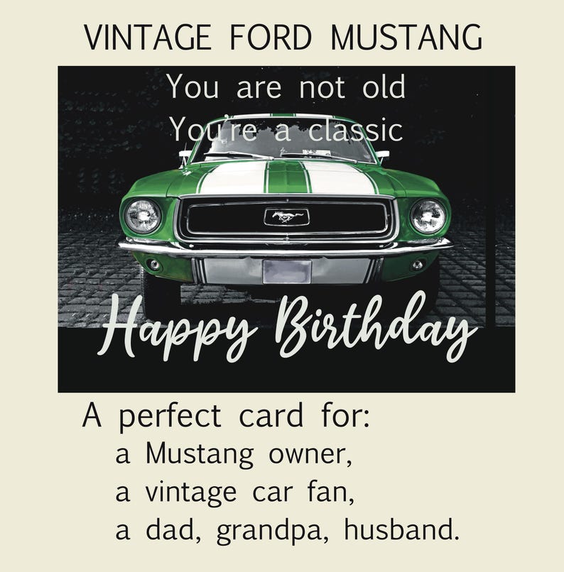 Green Ford Classic Mustang Birthday Card, Personalize for Dad, Husband ...