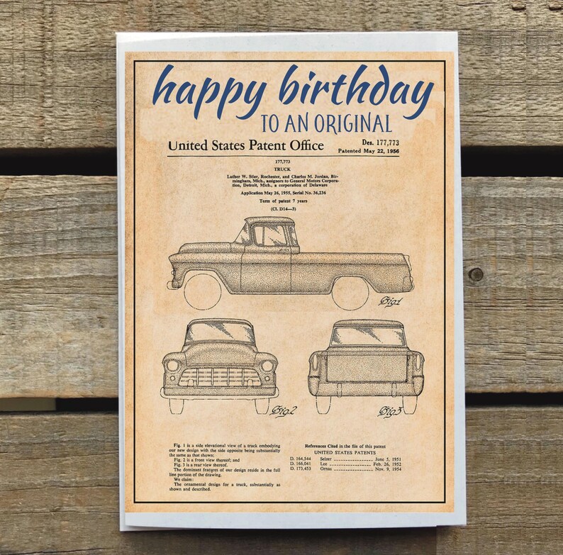 1956 Chevy Pickup Birthday Card – Vintage Truck Patent Art ...