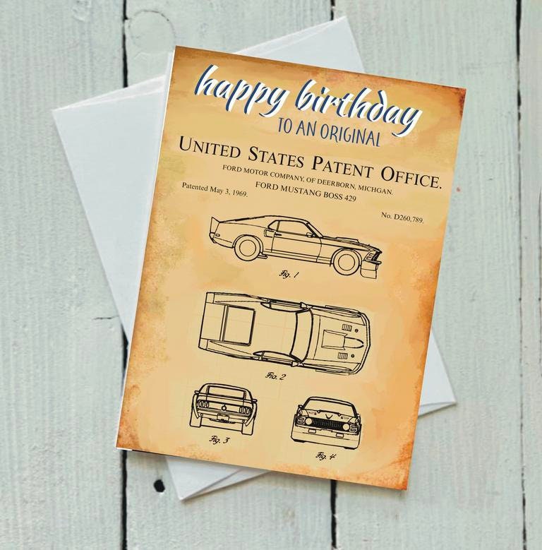 Mustang Birthday Card, This Mustang Patent Art Card is Perfect for Dad ...