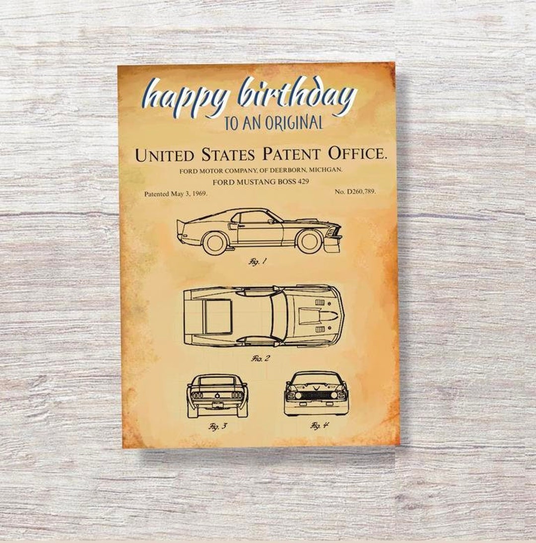 Mustang Birthday Card, This Mustang Patent Art Card is Perfect for Dad ...