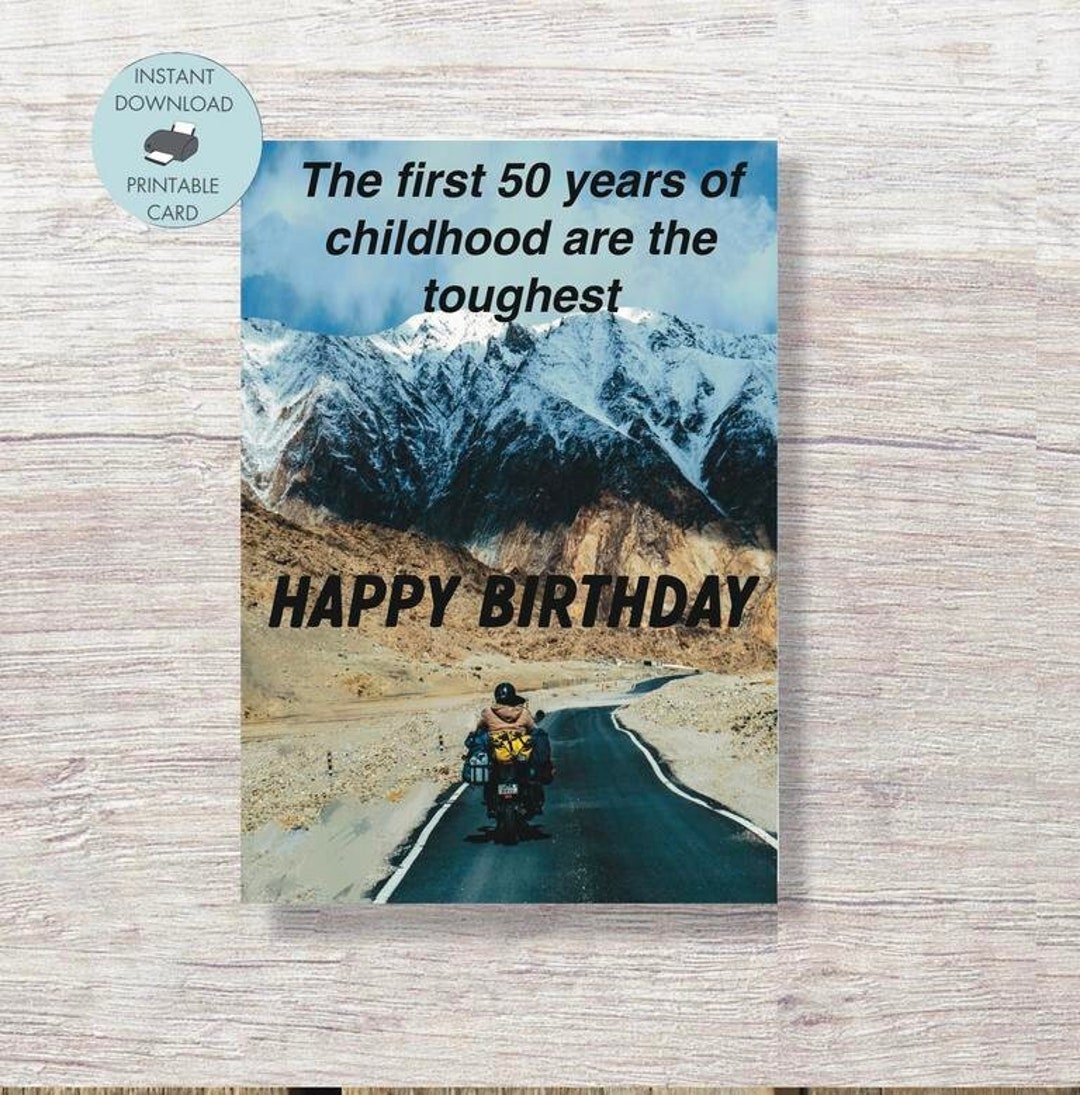 Printable Motorcycle Birthday Card, Funny 50th Birthday Instant ...