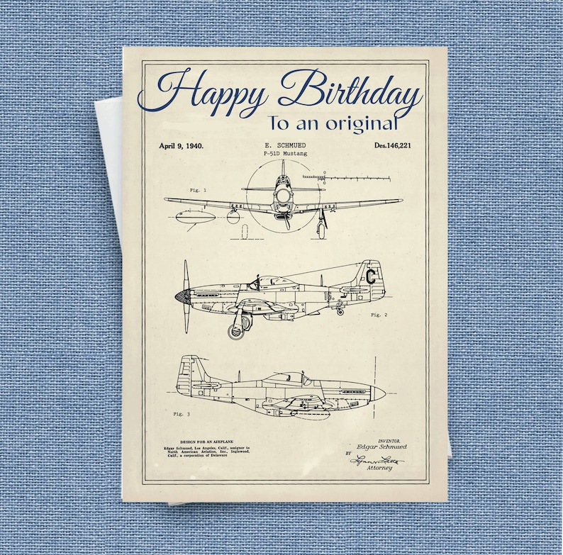 Airplane Birthday Card, Patent Print of WW2 P-51 Mustang Airplane - a ...
