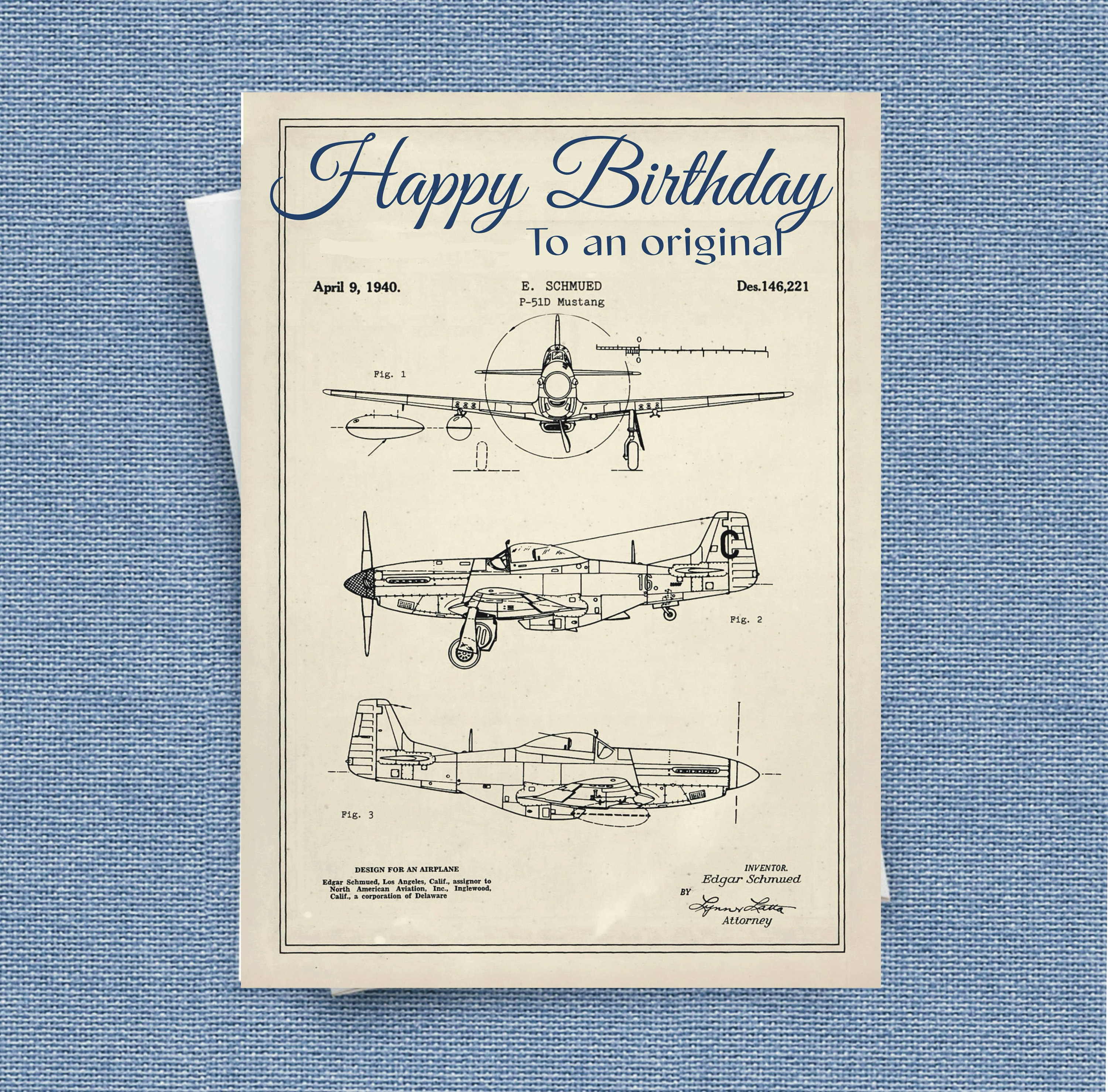 Airplane Birthday Card, Patent Print of WW2 P-51 Mustang Airplane - a ...