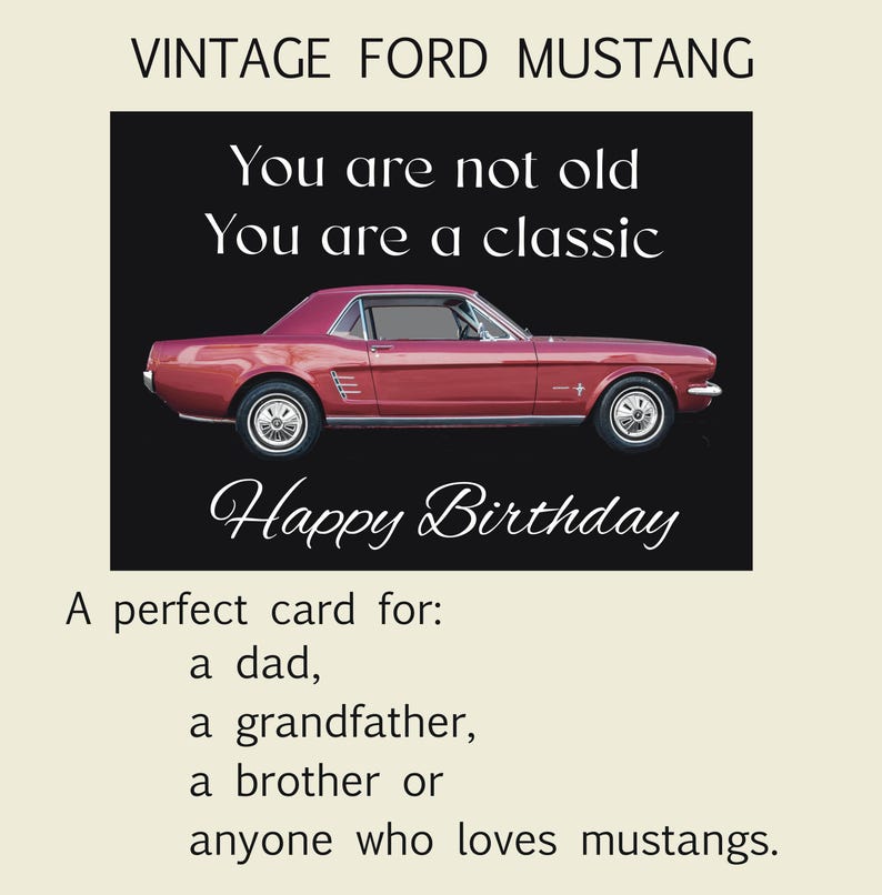 Ford Mustang Birthday Card: Classic Car Lover Gift - Etsy