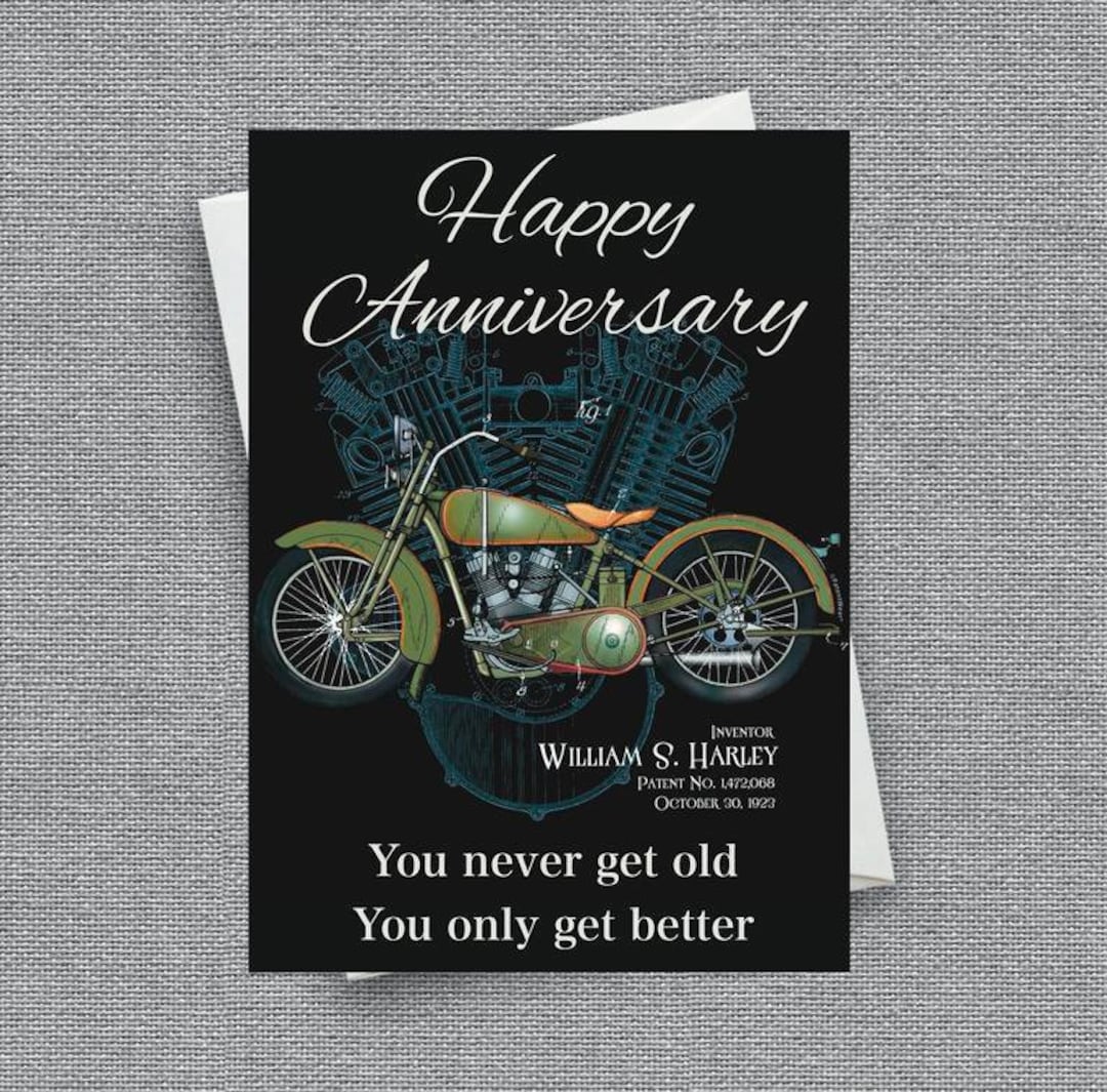 Harley Davidson Anniversary Card for Husband or Wife, Unique Motorcycle ...