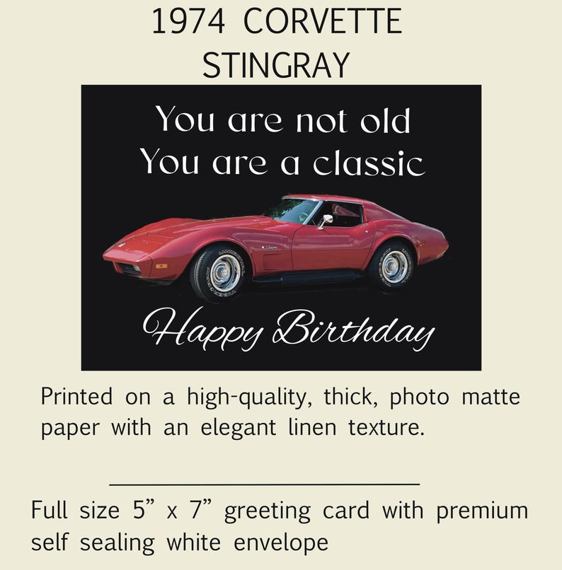 Corvette Birthday Card: Classic 1974 Corvette Lover Gift; Free to ...