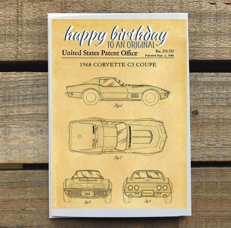 Corvette Birthday Card, This C3 Coupé Patent Print is a Great Classic ...