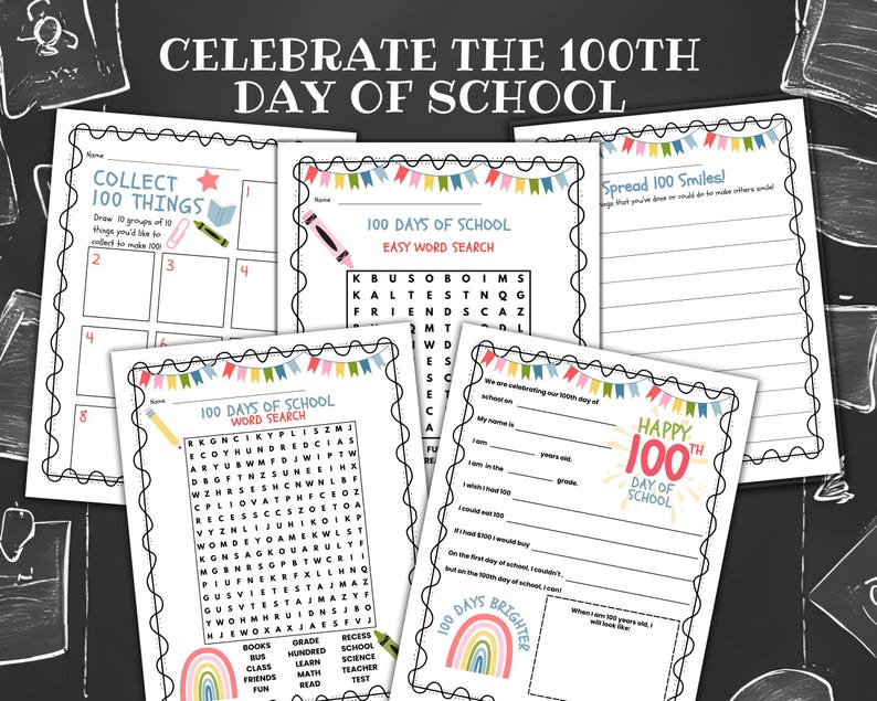 100th Day of School Activities, 100 Day Worksheets, Word Search, 100th ...