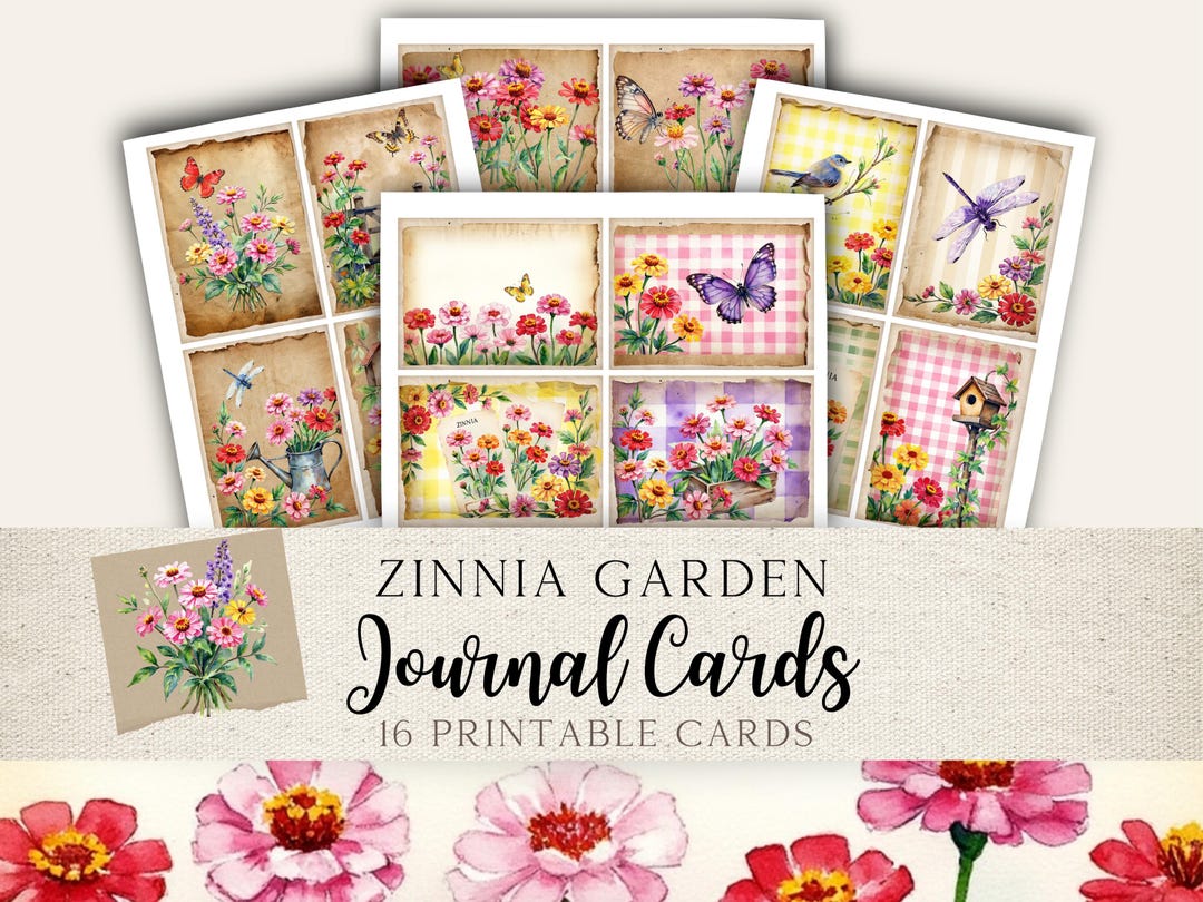 Zinnia Garden Journaling Cards | Printable Ephemera | Floral Junk ...
