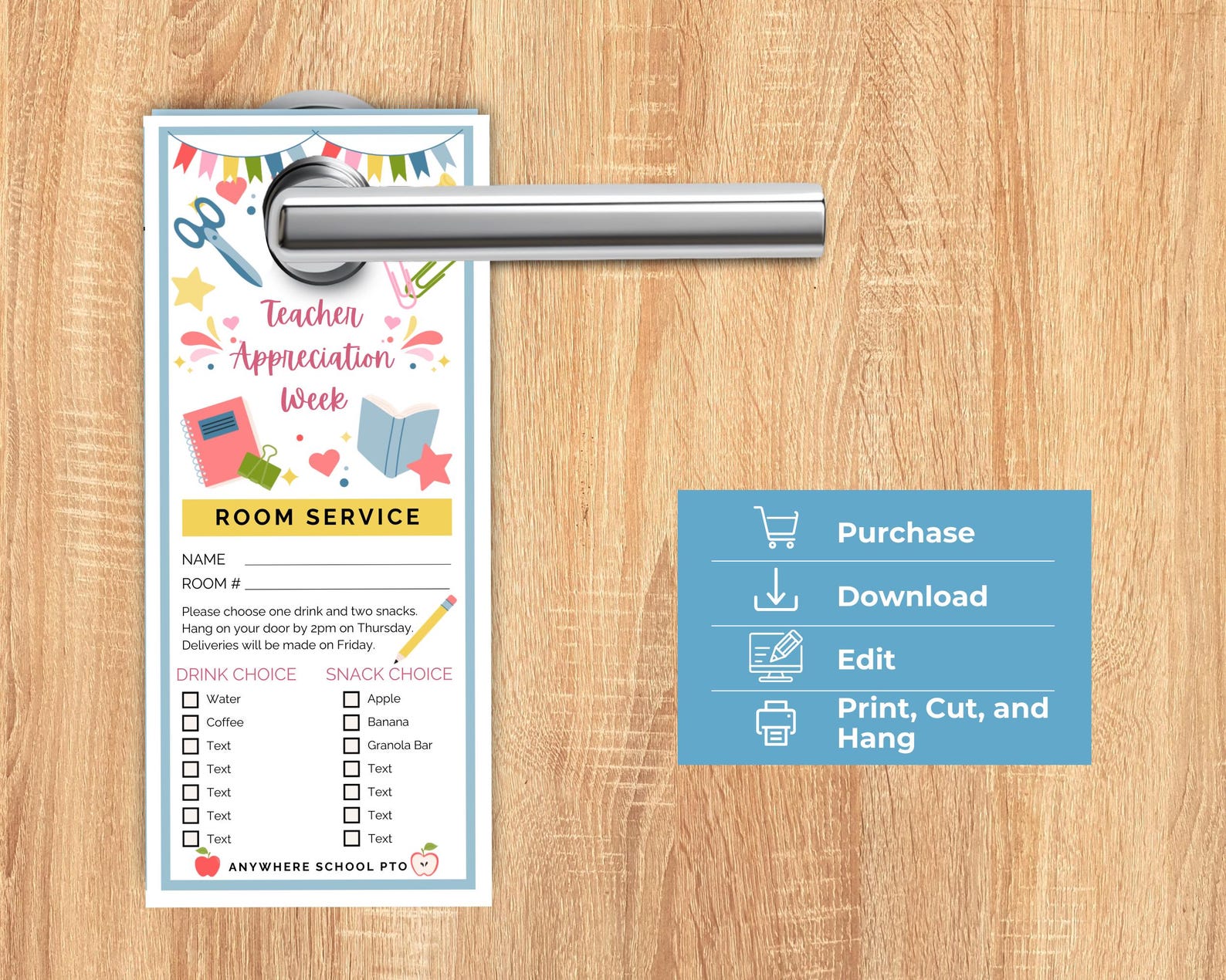 Teacher Appreciation Room Service Door Hanger, Printable Editable ...