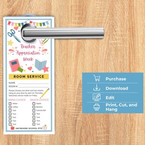 Teacher Appreciation Room Service Door Hanger, Printable Editable ...