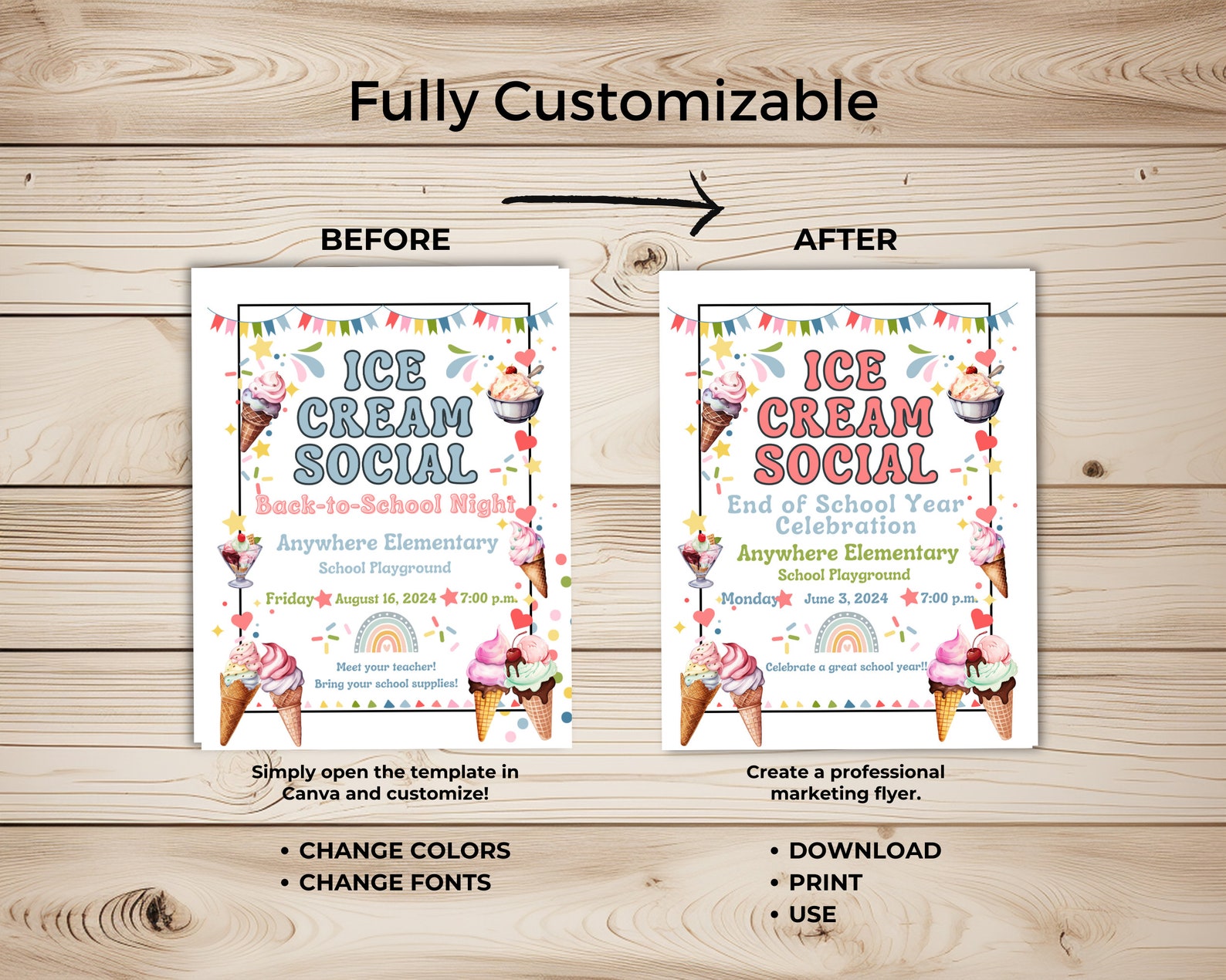 Ice Cream Social Flyer | Ice Cream Fundraiser | Canva Template | Ice ...