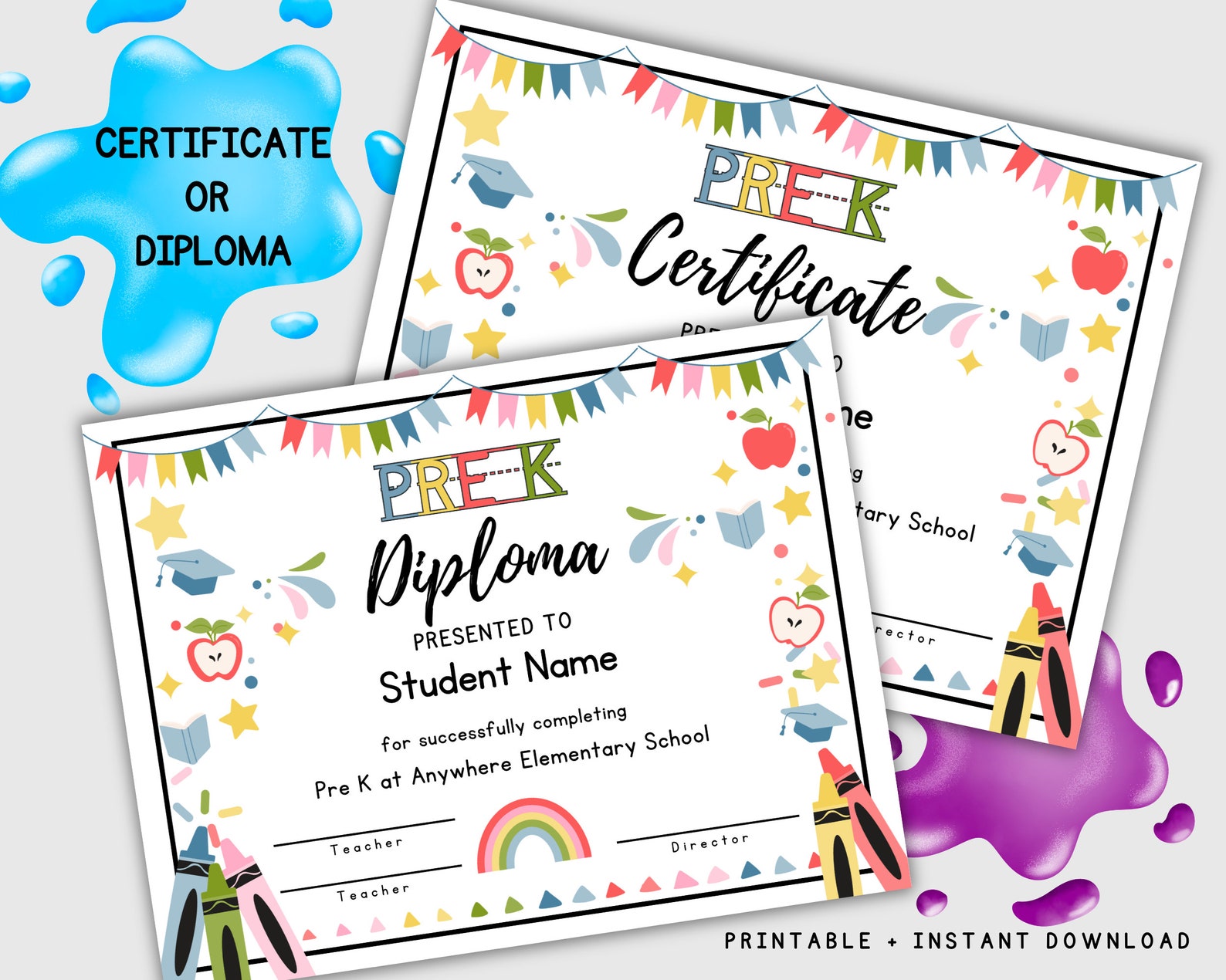 Pre K Diploma Template, PRINTABLE Preschool Certificate, Canva Template ...