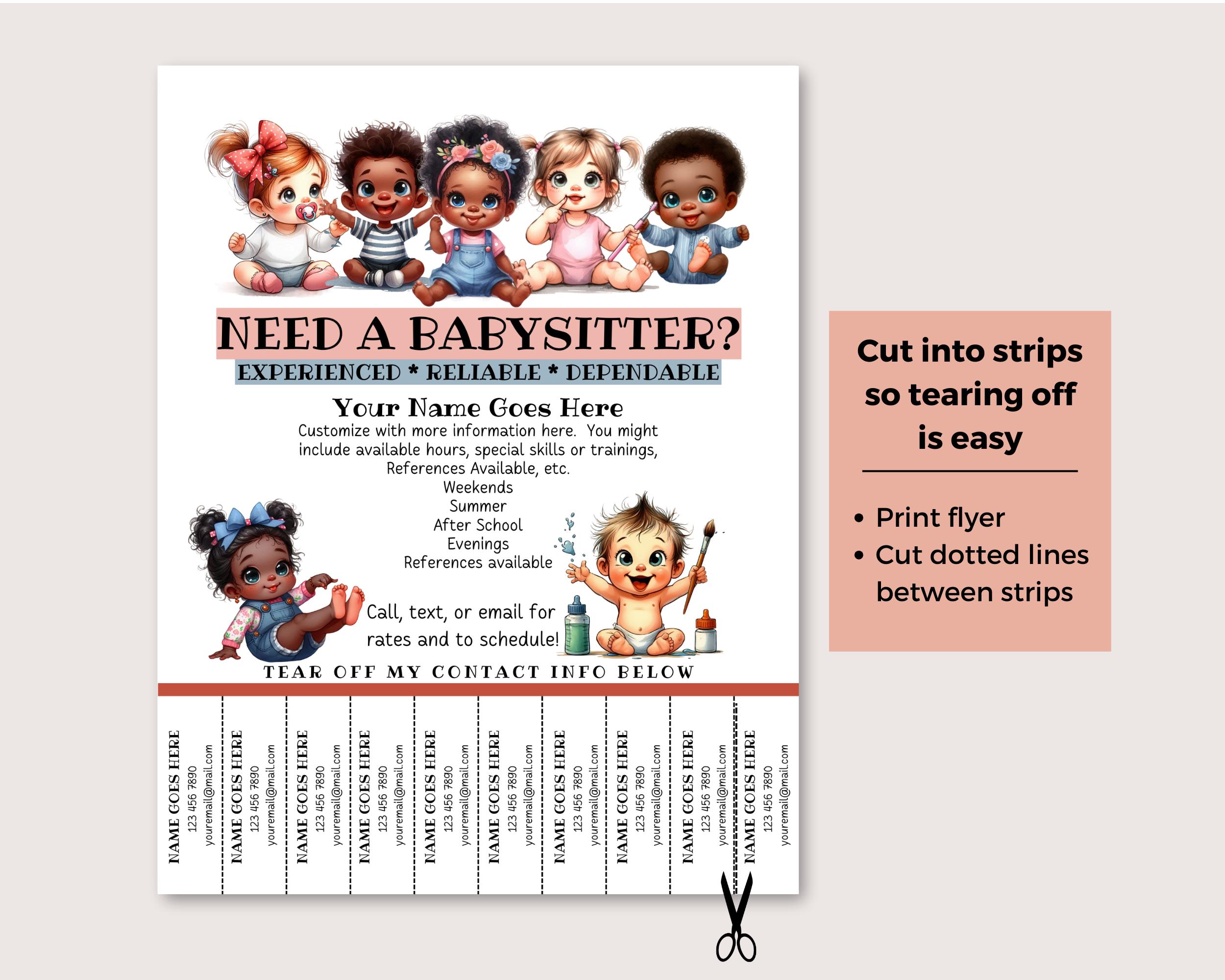 Babysitting Flyer Template | Babysitting Business Tear off Flyer ...