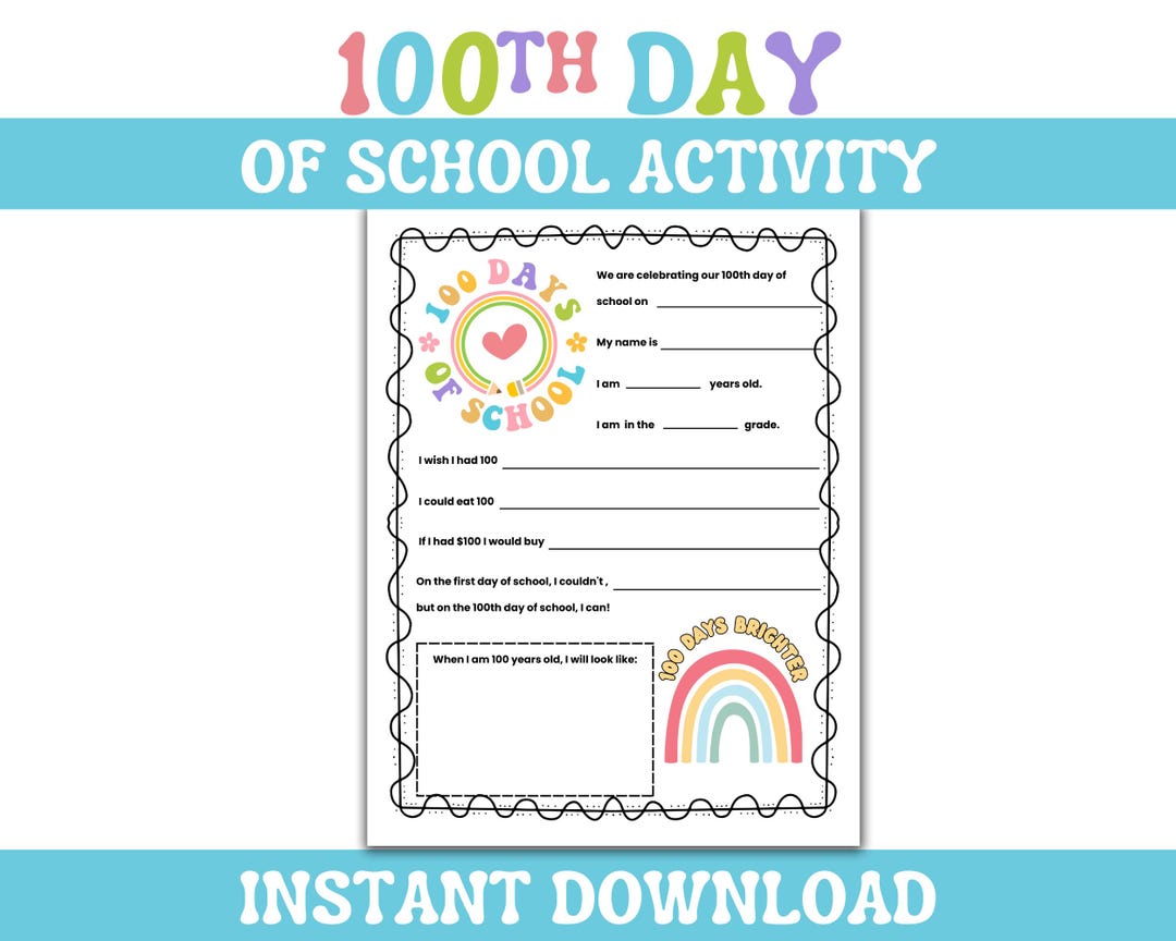 100th Day of School Activity, 100 Day Worksheet, 100th Day Classroom ...