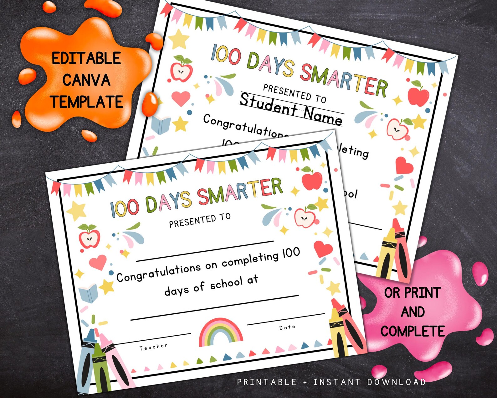 100th Day of School Certificate Template, 100 Day Printable Certificate ...