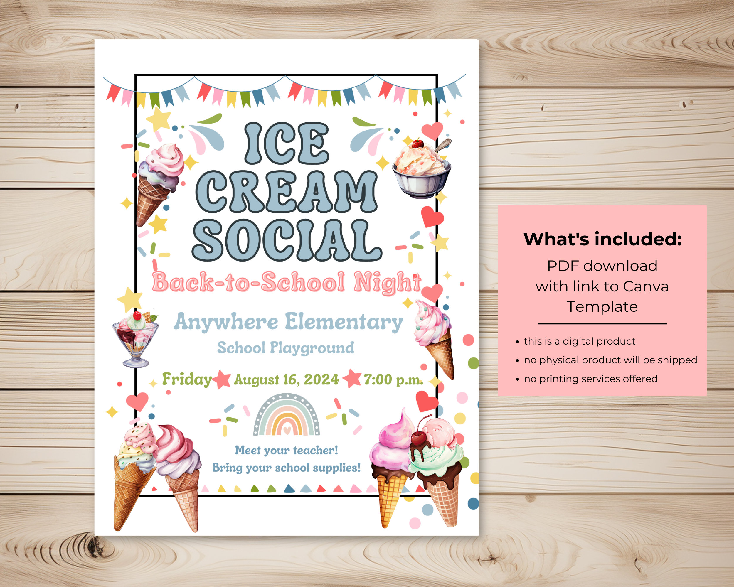 Ice Cream Social Flyer | Ice Cream Fundraiser | Canva Template | Ice ...